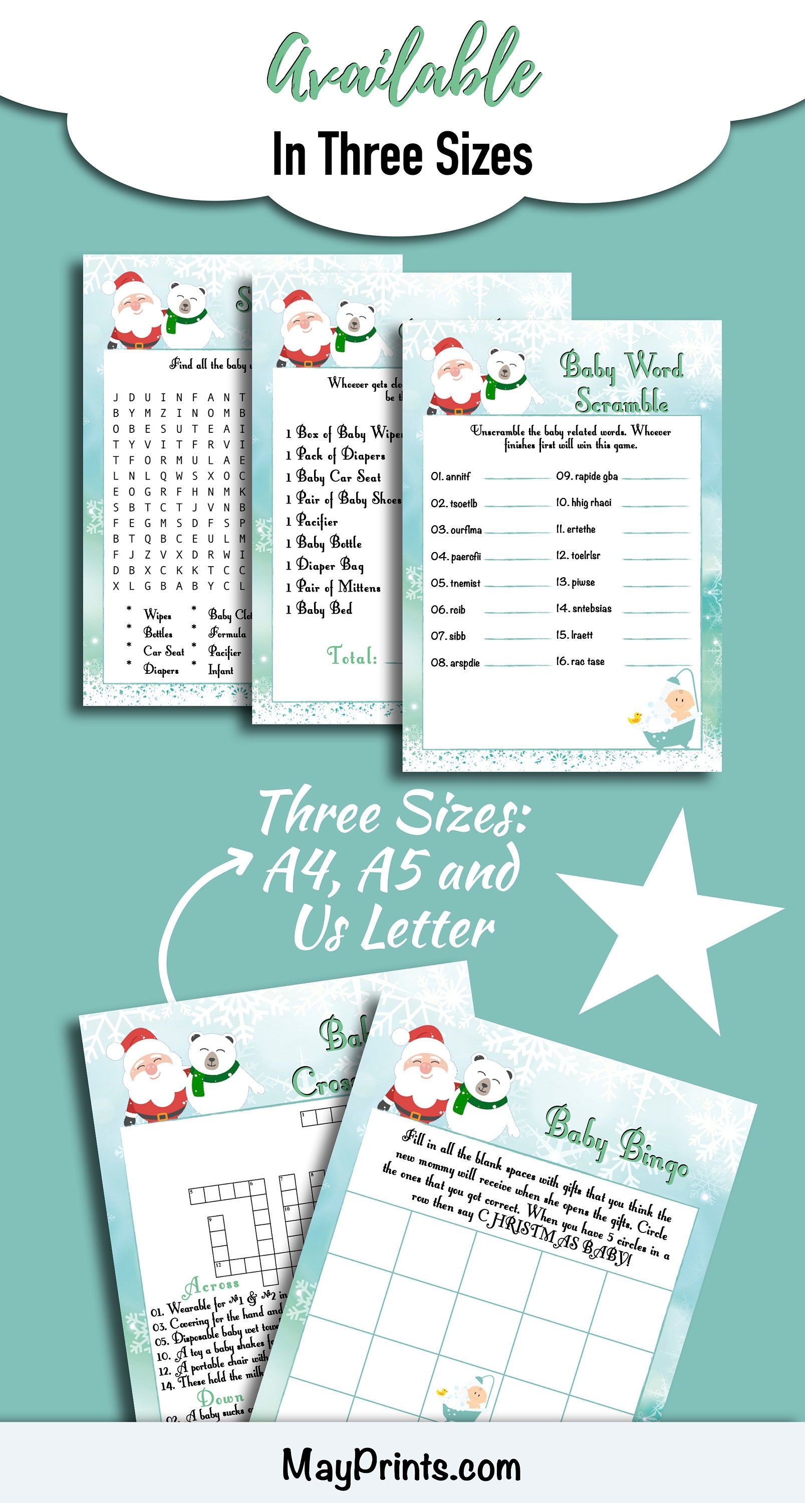 Christmas Baby Shower Games Package, Christmas Themed Baby Shower ...