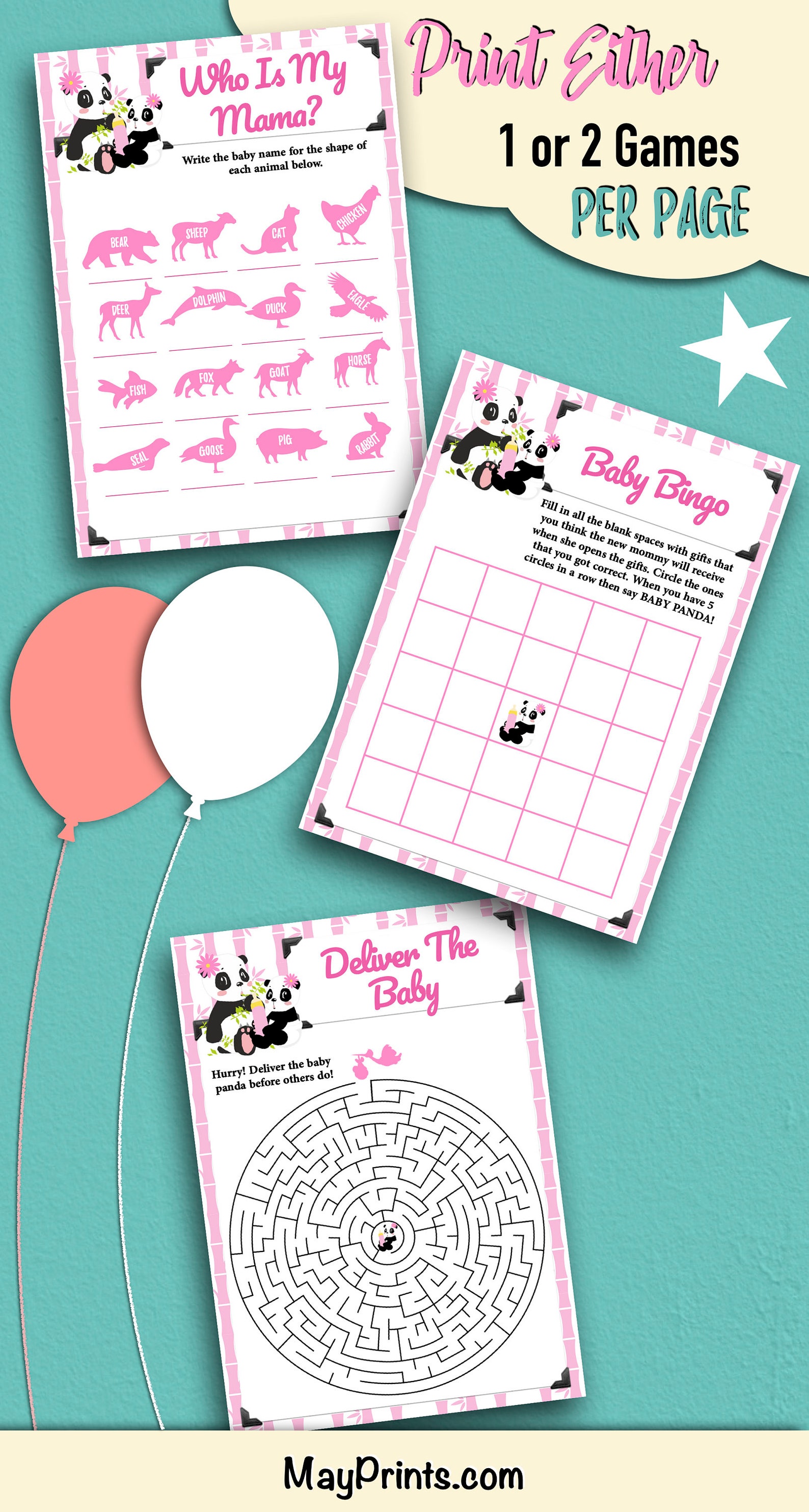 Panda Baby Shower Games for Girls Package, Panda Bear Baby Shower Games ...