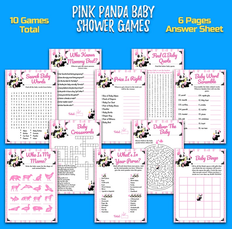 Panda Baby Shower Games for Girls Package, Panda Bear Baby Shower Games ...
