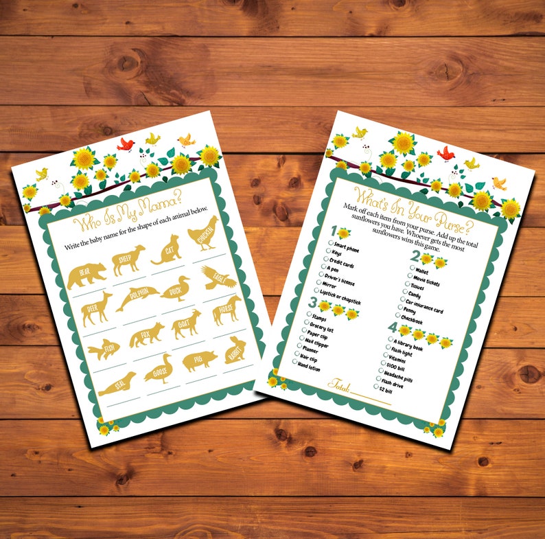 Sunflower Baby Shower Games Package, 10 Printable Sunflower Shower ...
