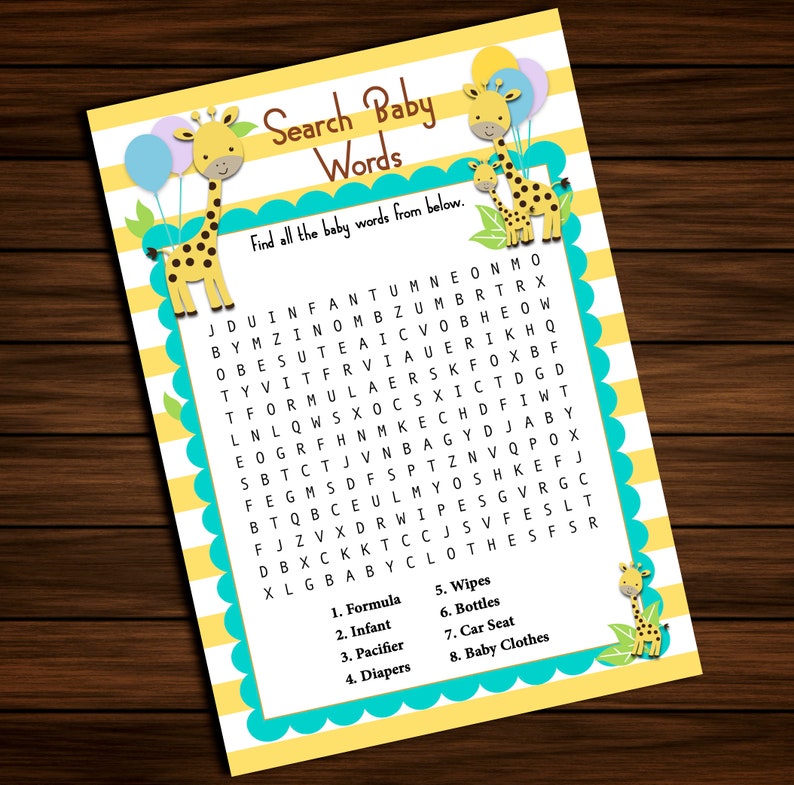 Giraffe Baby Shower Games Package, Unisex Giraffe Baby Shower Theme, 10 ...