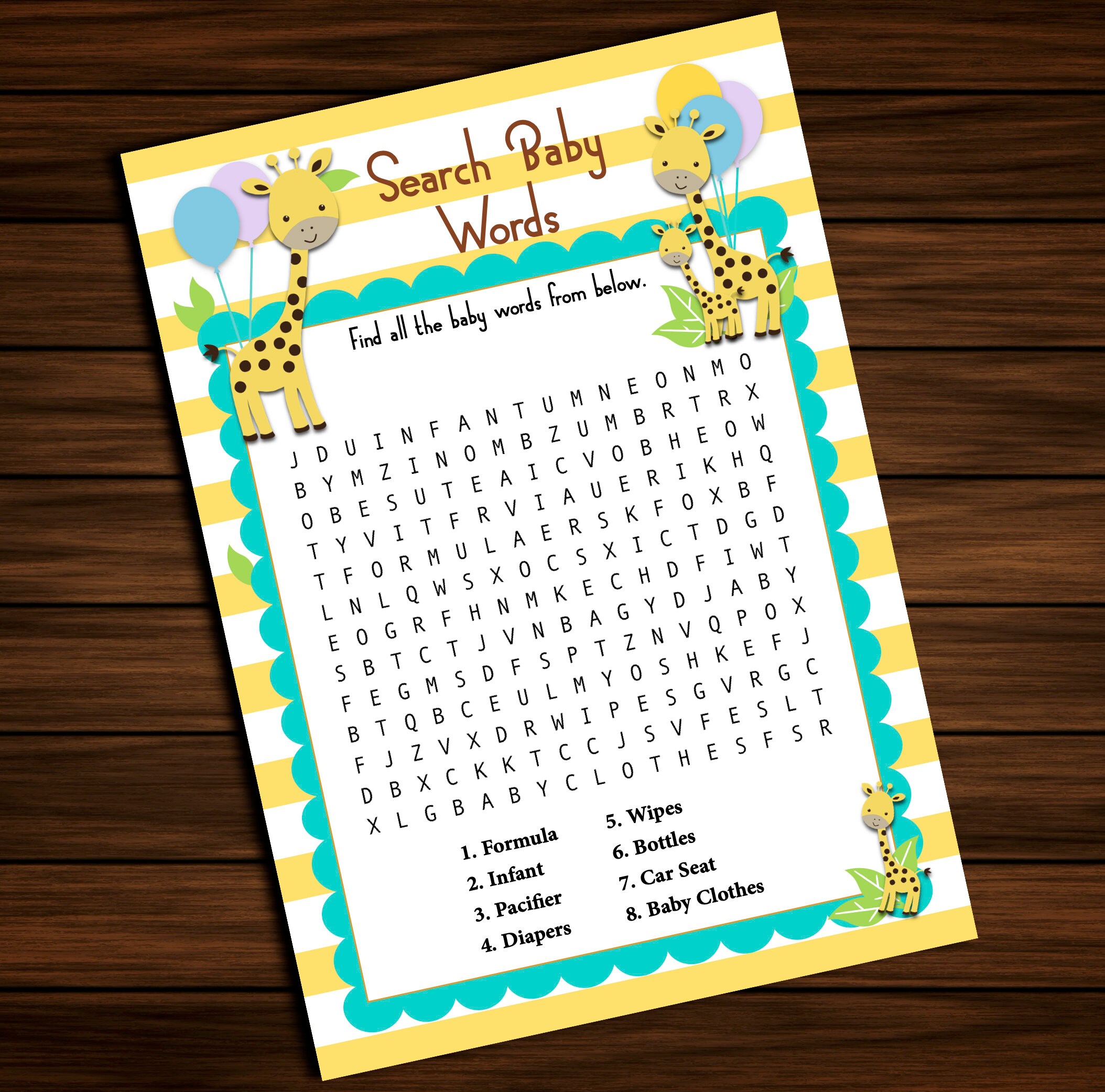 Giraffe Baby Shower Games Package, Unisex Giraffe Baby Shower Theme, 10 ...