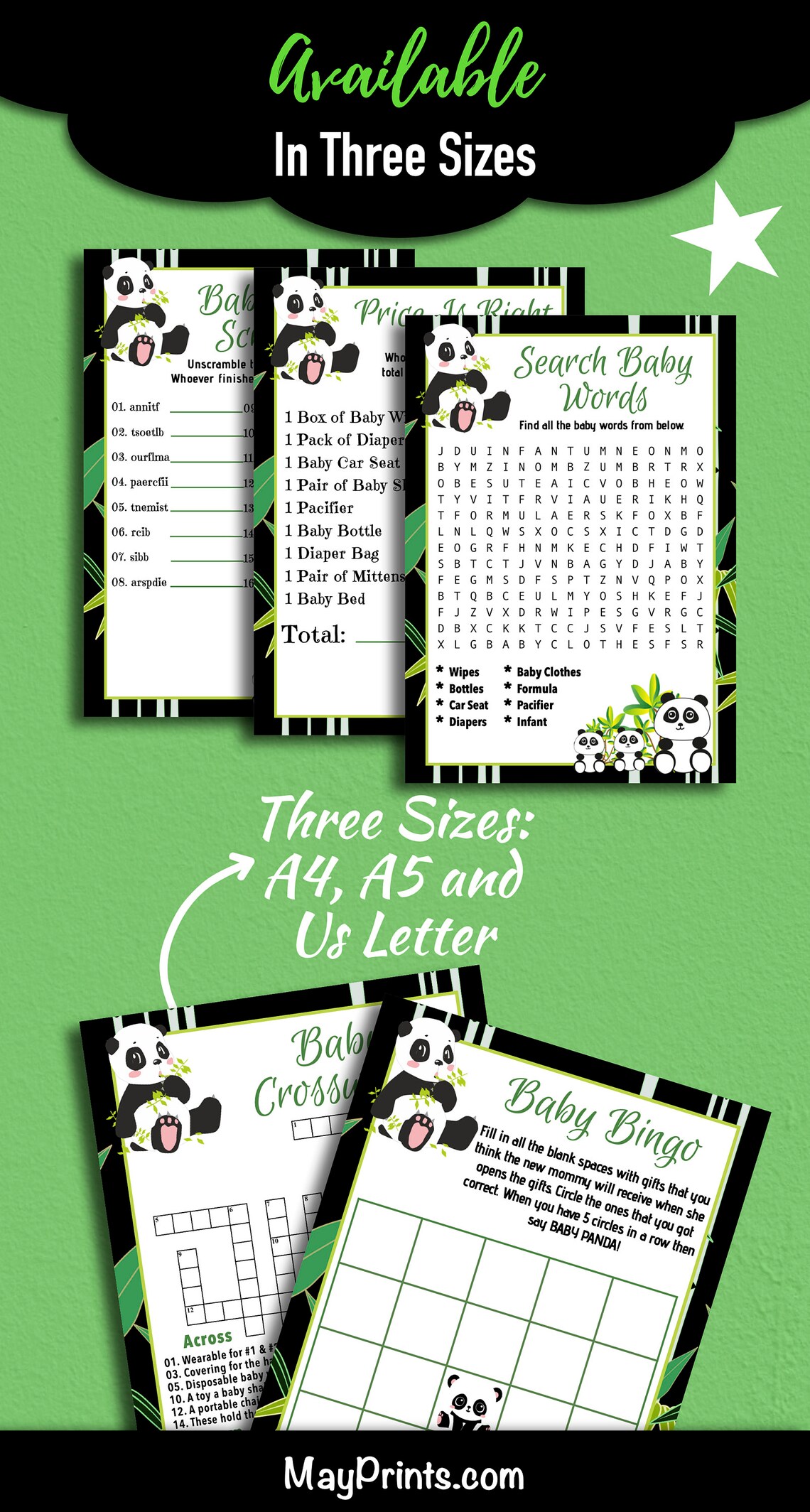 Panda Baby Shower Games Package, Panda Bear Baby Shower Games Set ...