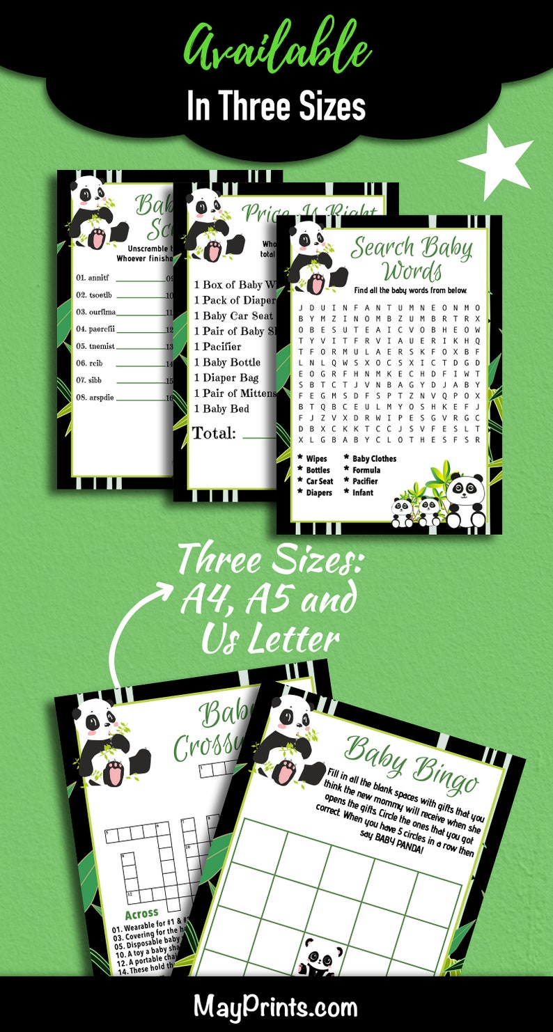 Panda Baby Shower Games Package, Panda Bear Baby Shower Games Set ...