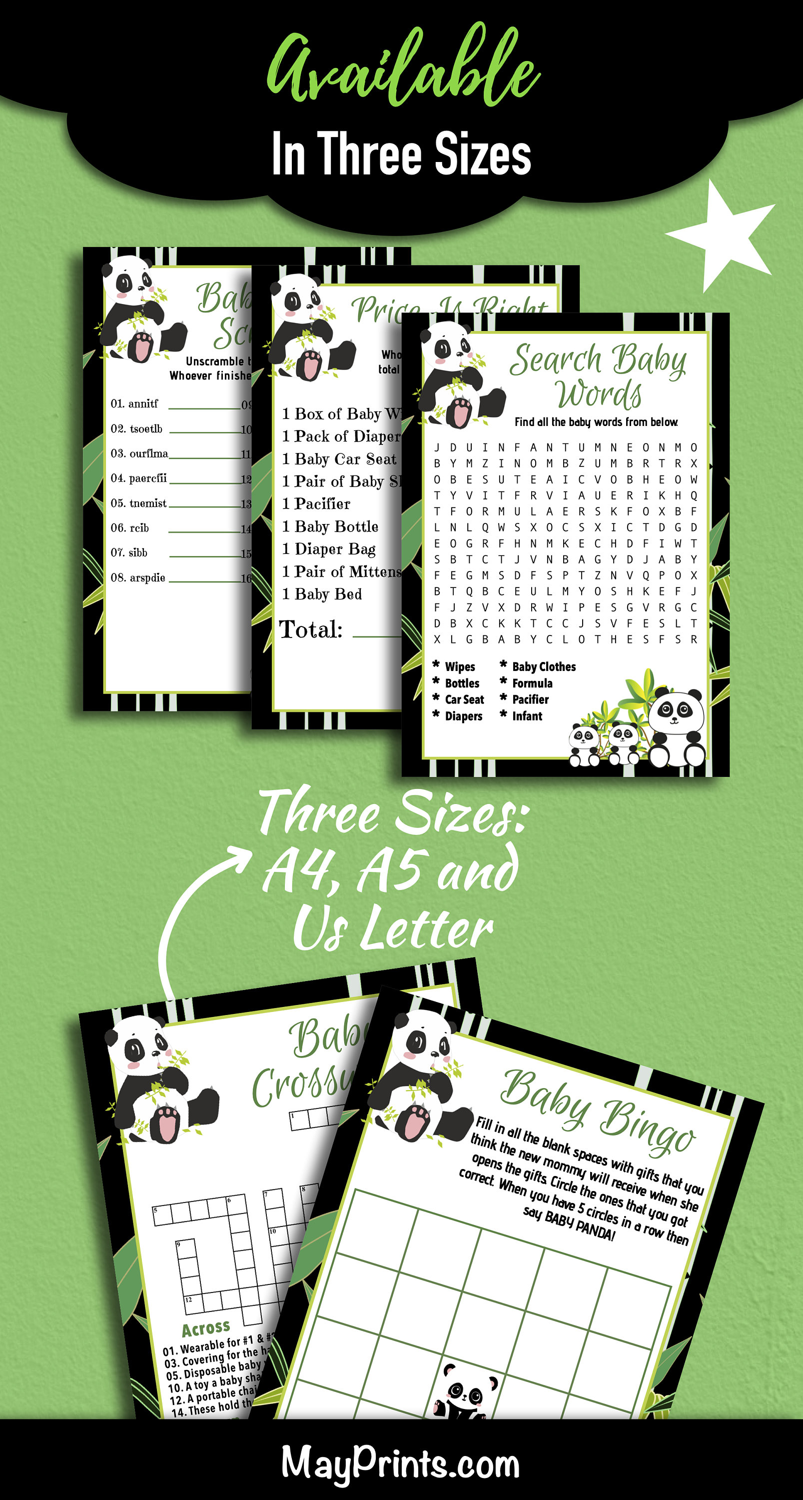 Panda Baby Shower Games Package, Panda Bear Baby Shower Games Set ...