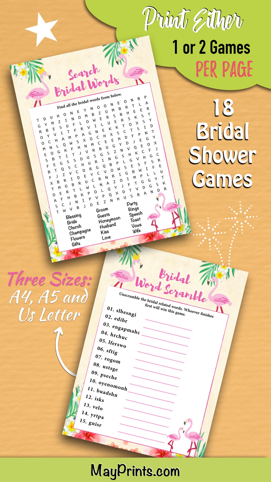 Flamingo Bridal Games Package, Flamingo Bridal Shower Games Bundle ...