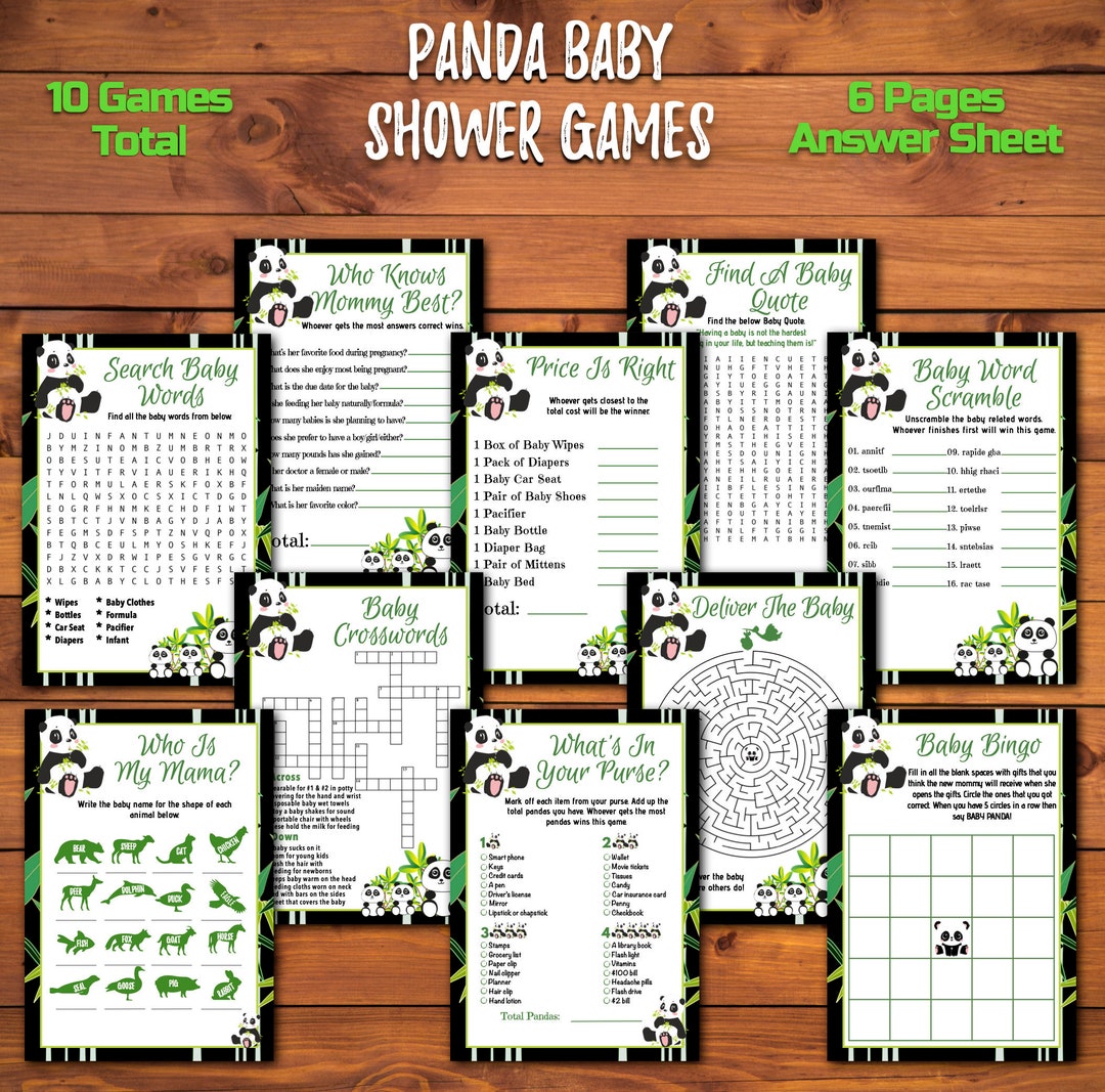 Panda Baby Shower Games Package, Panda Bear Baby Shower Games Set ...