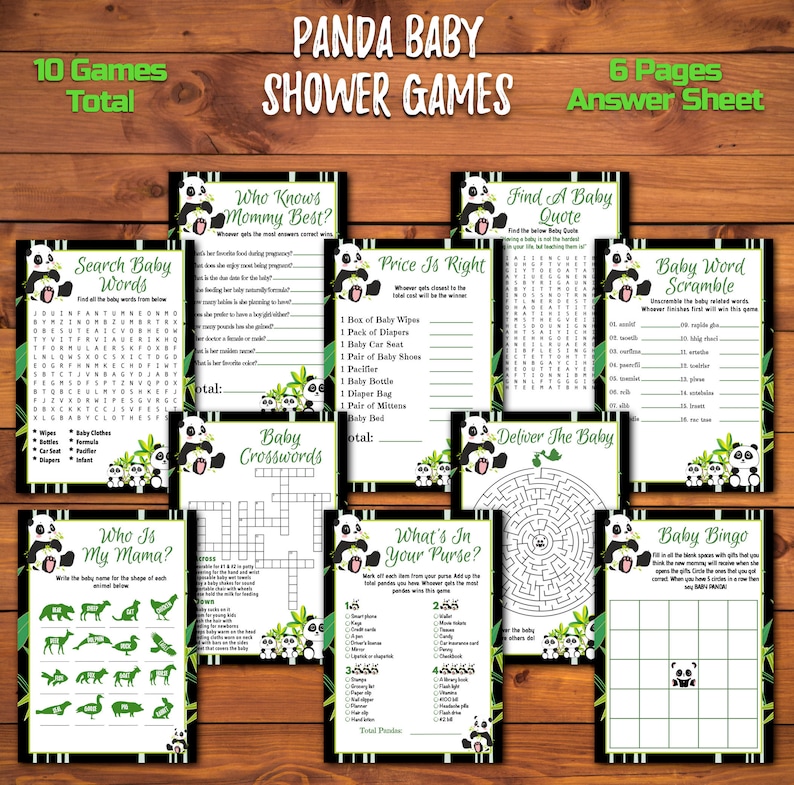 Panda Baby Shower Games Package, Panda Bear Baby Shower Games Set ...