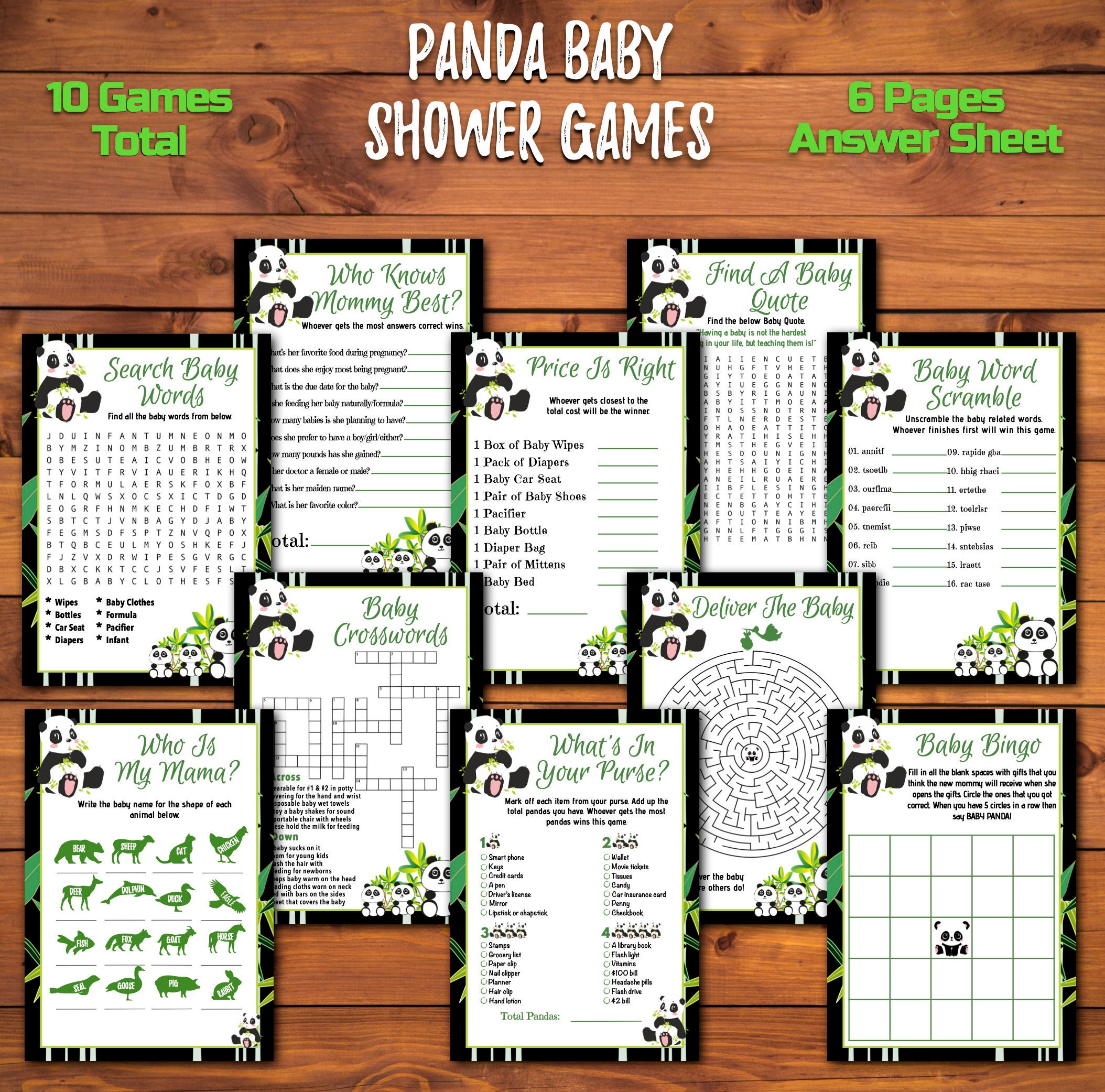 Panda Baby Shower Games Package, Panda Bear Baby Shower Games Set ...
