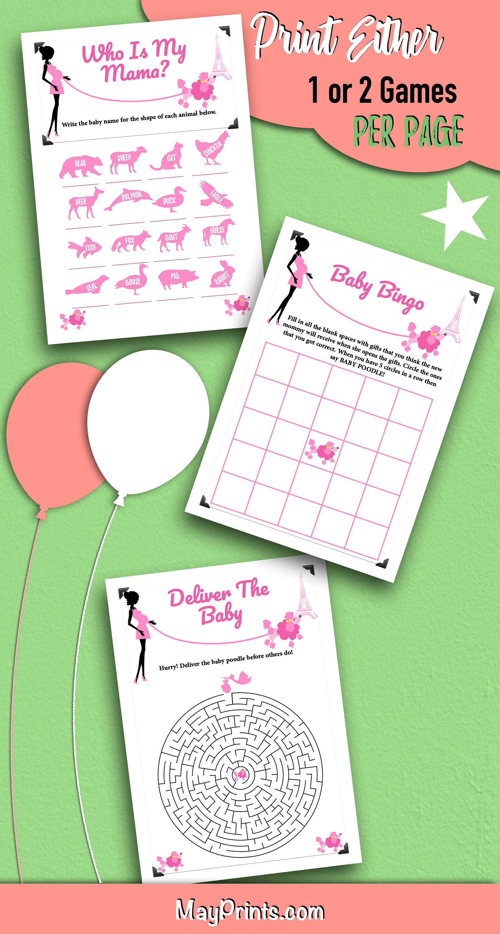 Paris Baby Shower Games Package, Poodle Baby Shower Game, Paris Theme ...