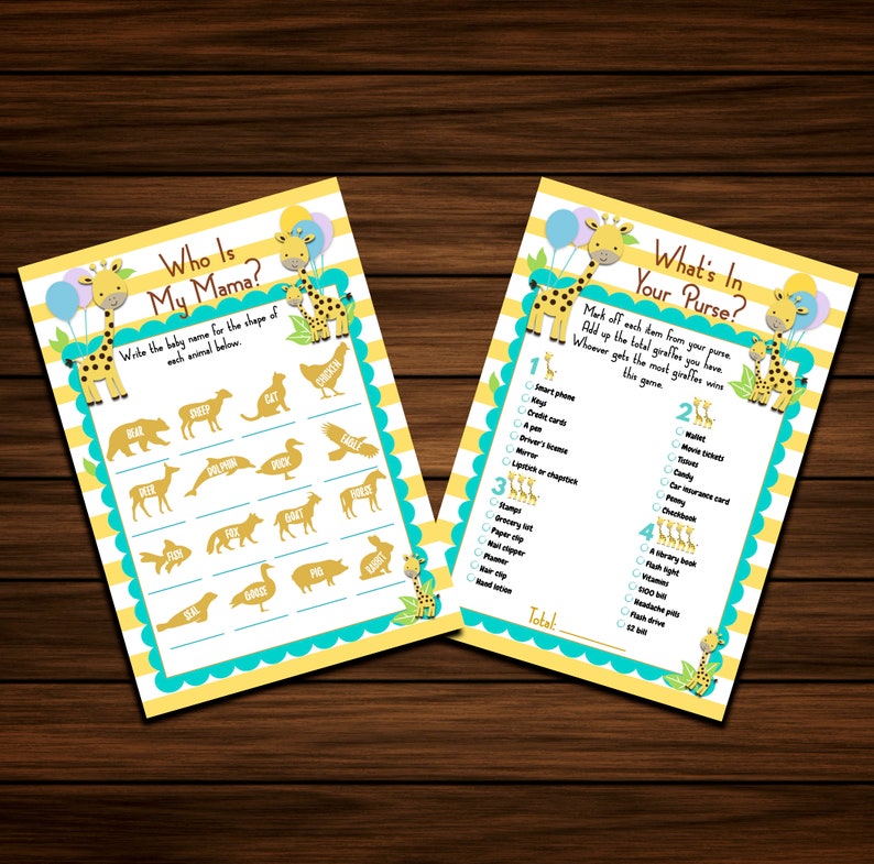 Giraffe Baby Shower Games Package, Unisex Giraffe Baby Shower Theme, 10 ...