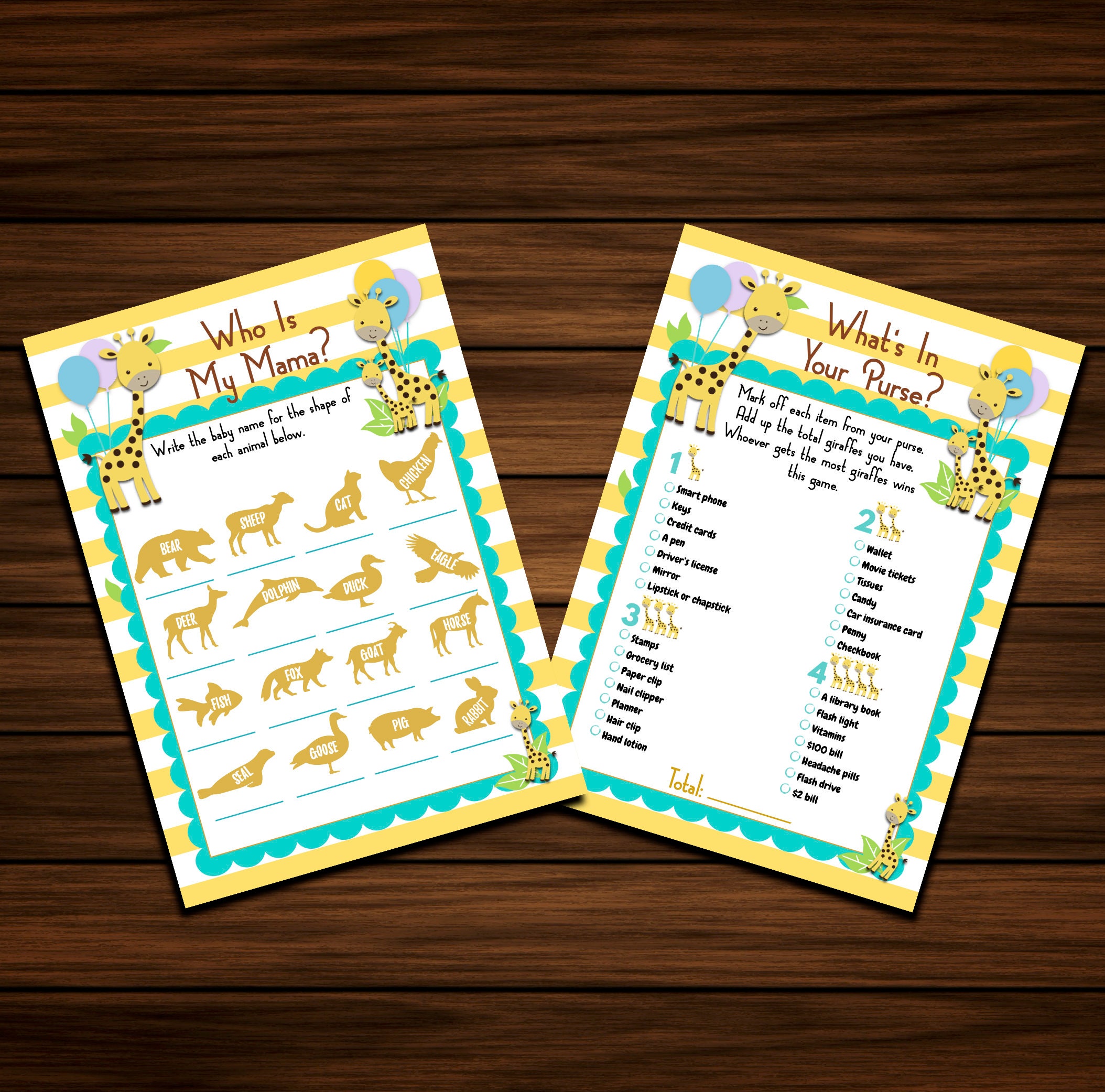 Giraffe Baby Shower Games Package, Unisex Giraffe Baby Shower Theme, 10 ...