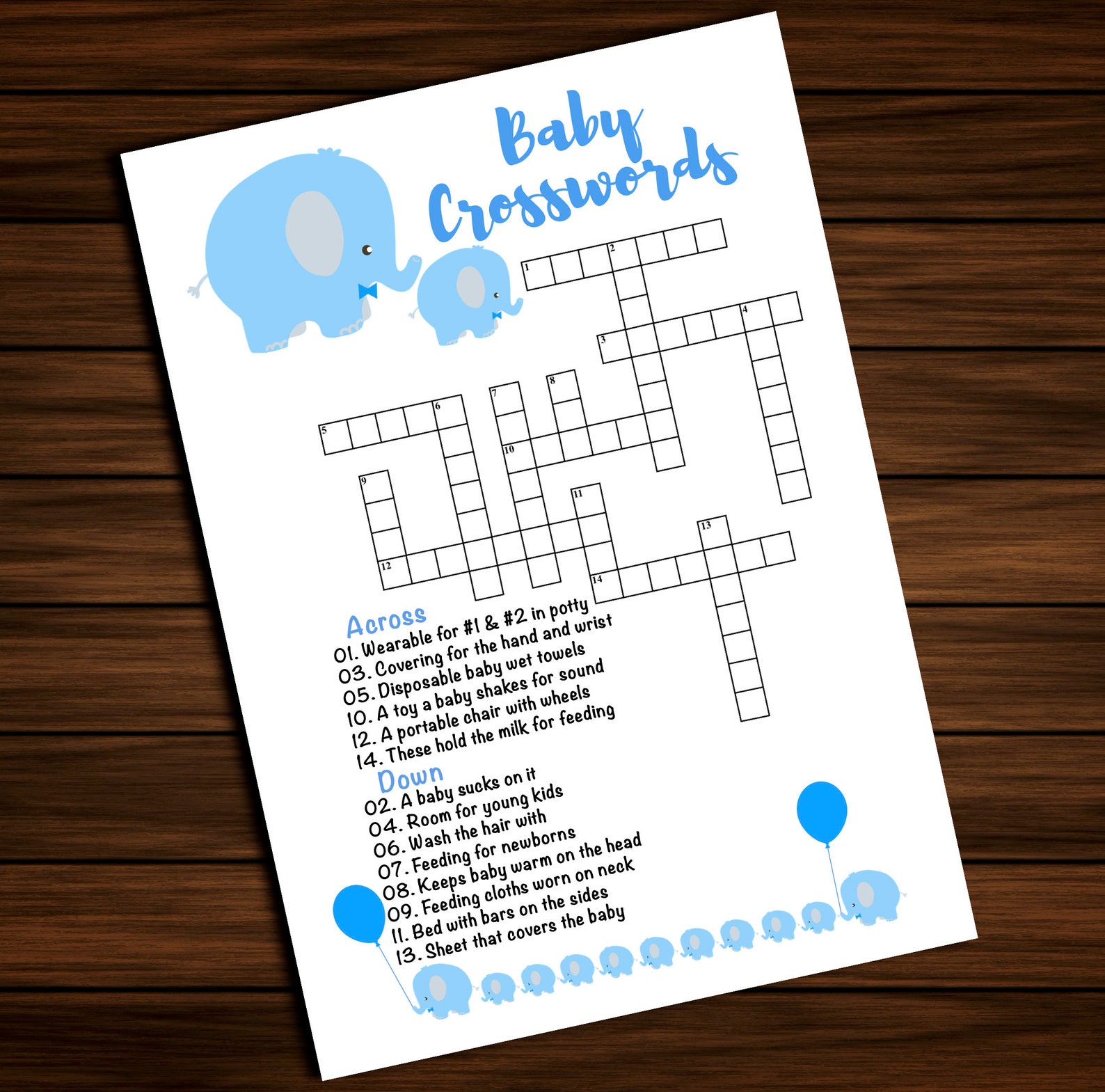 Blue Elephant Baby Shower Games Package Set, Elephant Themed Baby ...