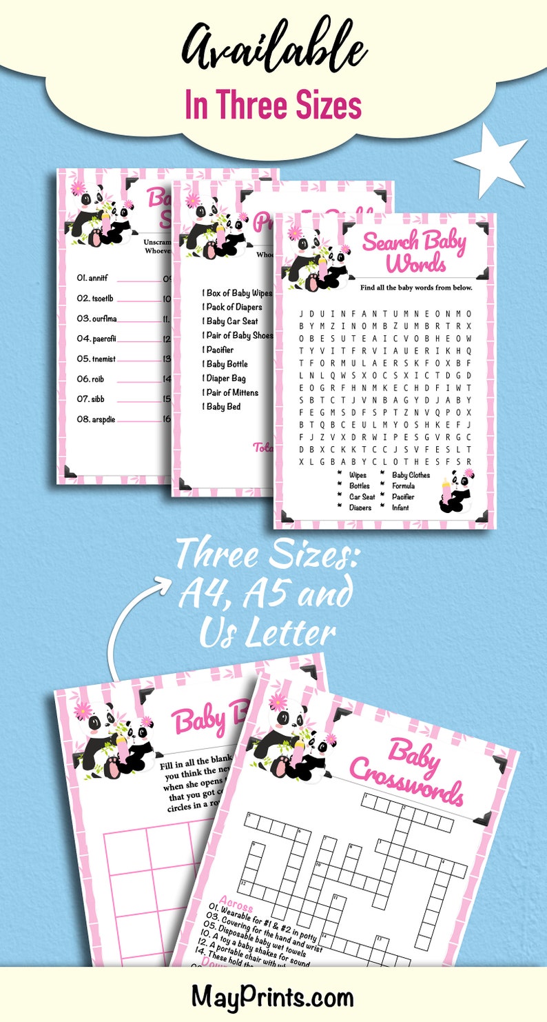 Panda Baby Shower Games for Girls Package, Panda Bear Baby Shower Games ...