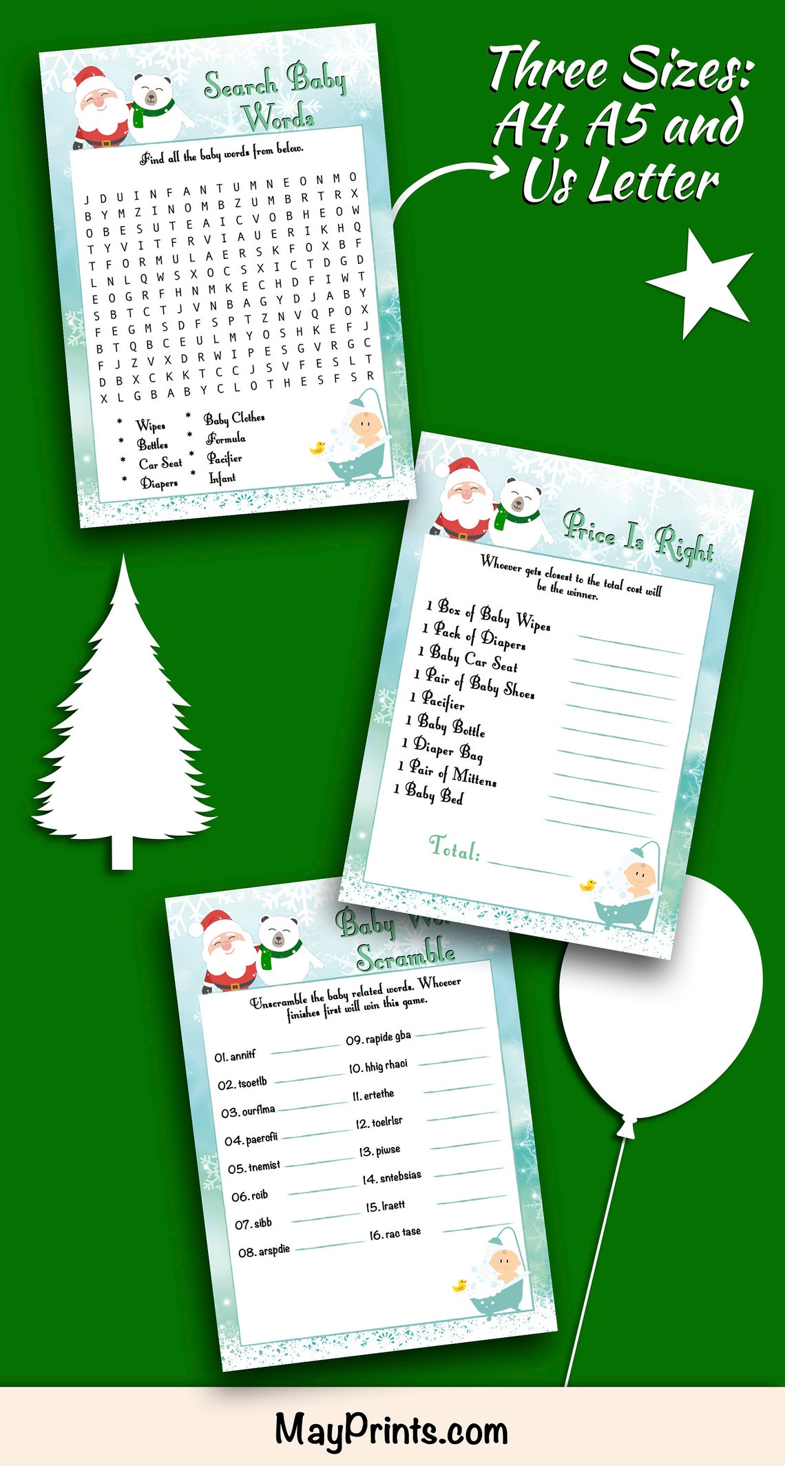 Christmas Baby Shower Games Package, Christmas Themed Baby Shower ...