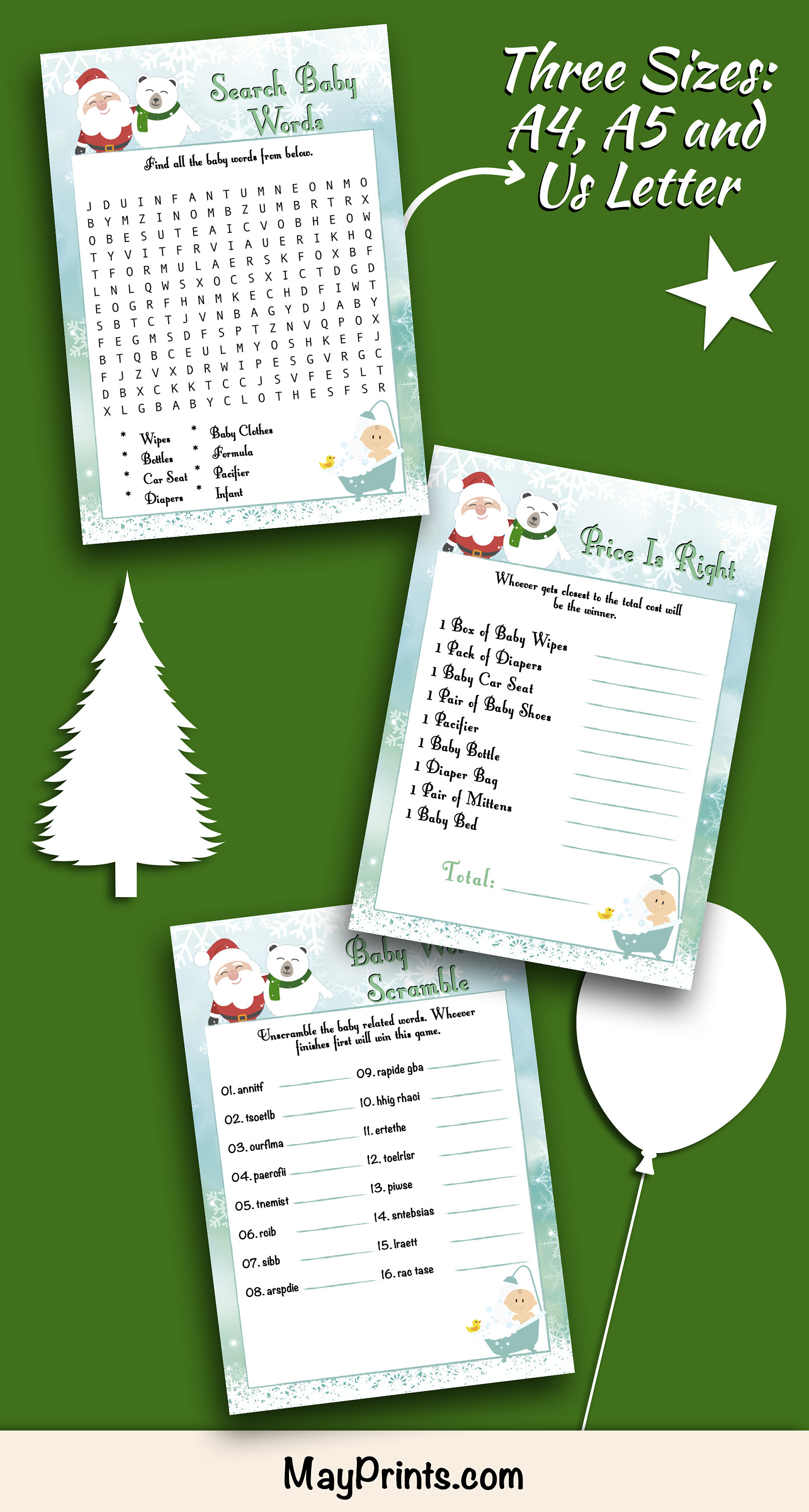 Christmas Baby Shower Games Package, Christmas Themed Baby Shower ...