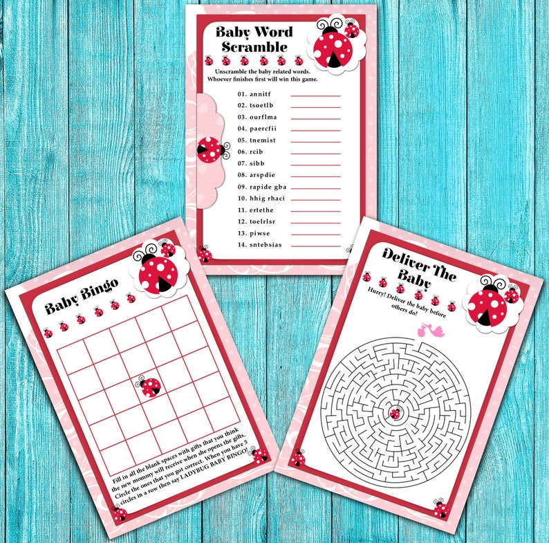 Ladybug Baby Shower Games Package, Printable Baby Shower Games, Ladybug ...