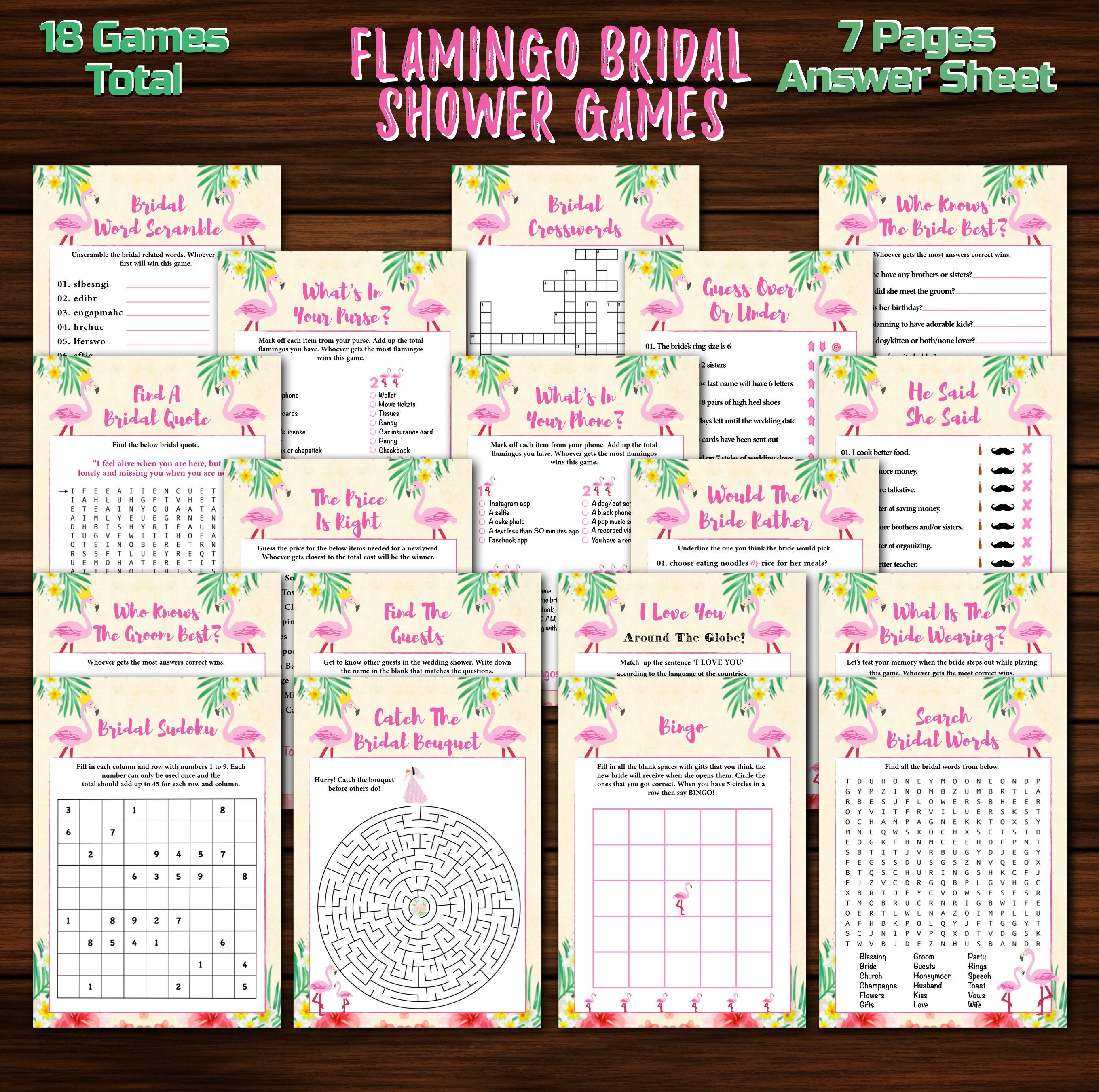 Flamingo Bridal Games Package, Flamingo Bridal Shower Games Bundle ...