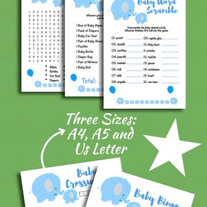 Blue Elephant Baby Shower Games Package Set, Elephant Themed Baby ...