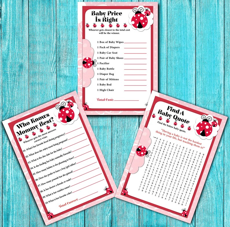Ladybug Baby Shower Games Package, Printable Baby Shower Games, Ladybug ...