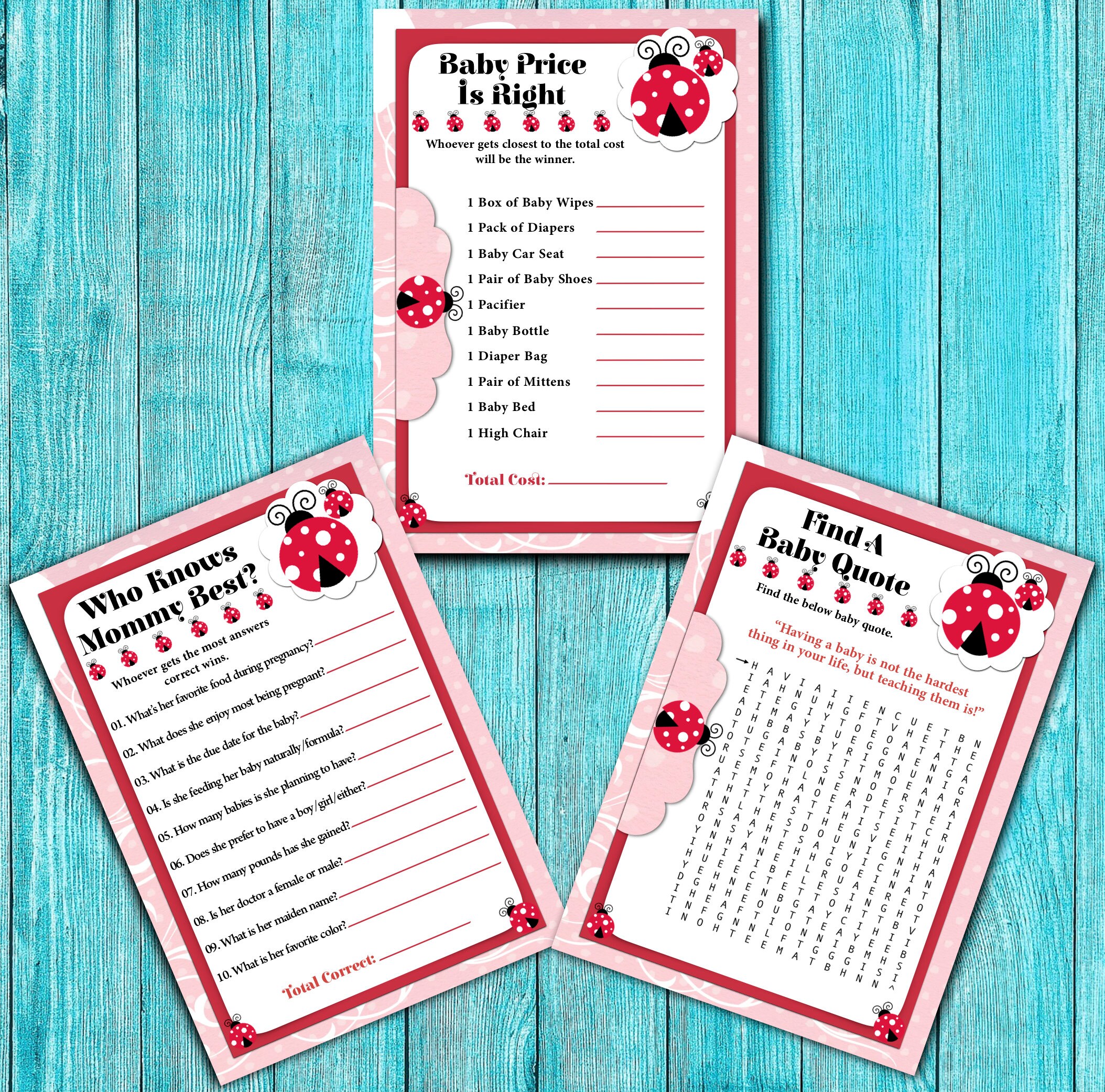 Ladybug Baby Shower Games Package, Printable Baby Shower Games, Ladybug ...