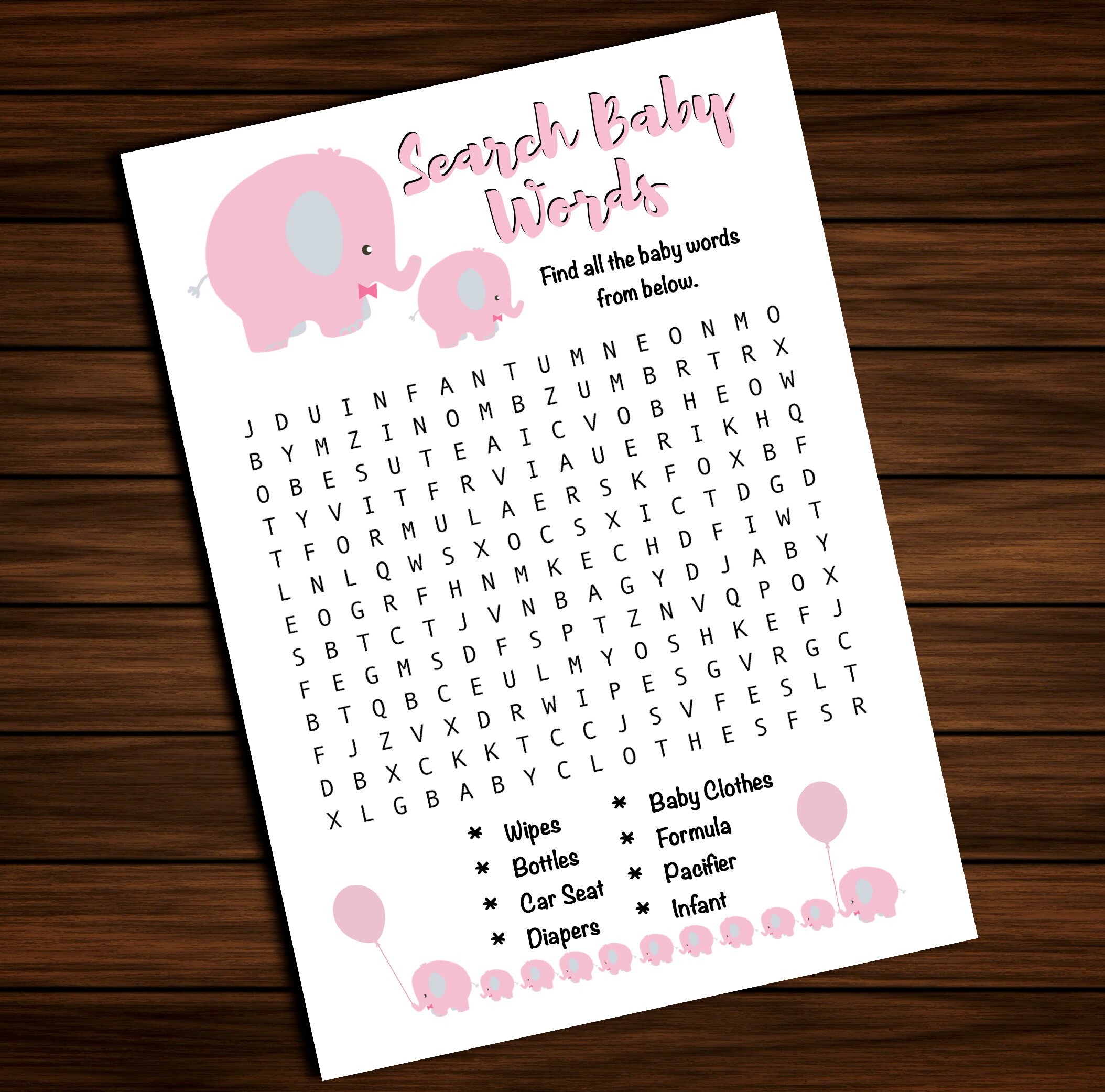 Pink Elephant Baby Shower Games, Pink and Grey Elephant Game Package ...