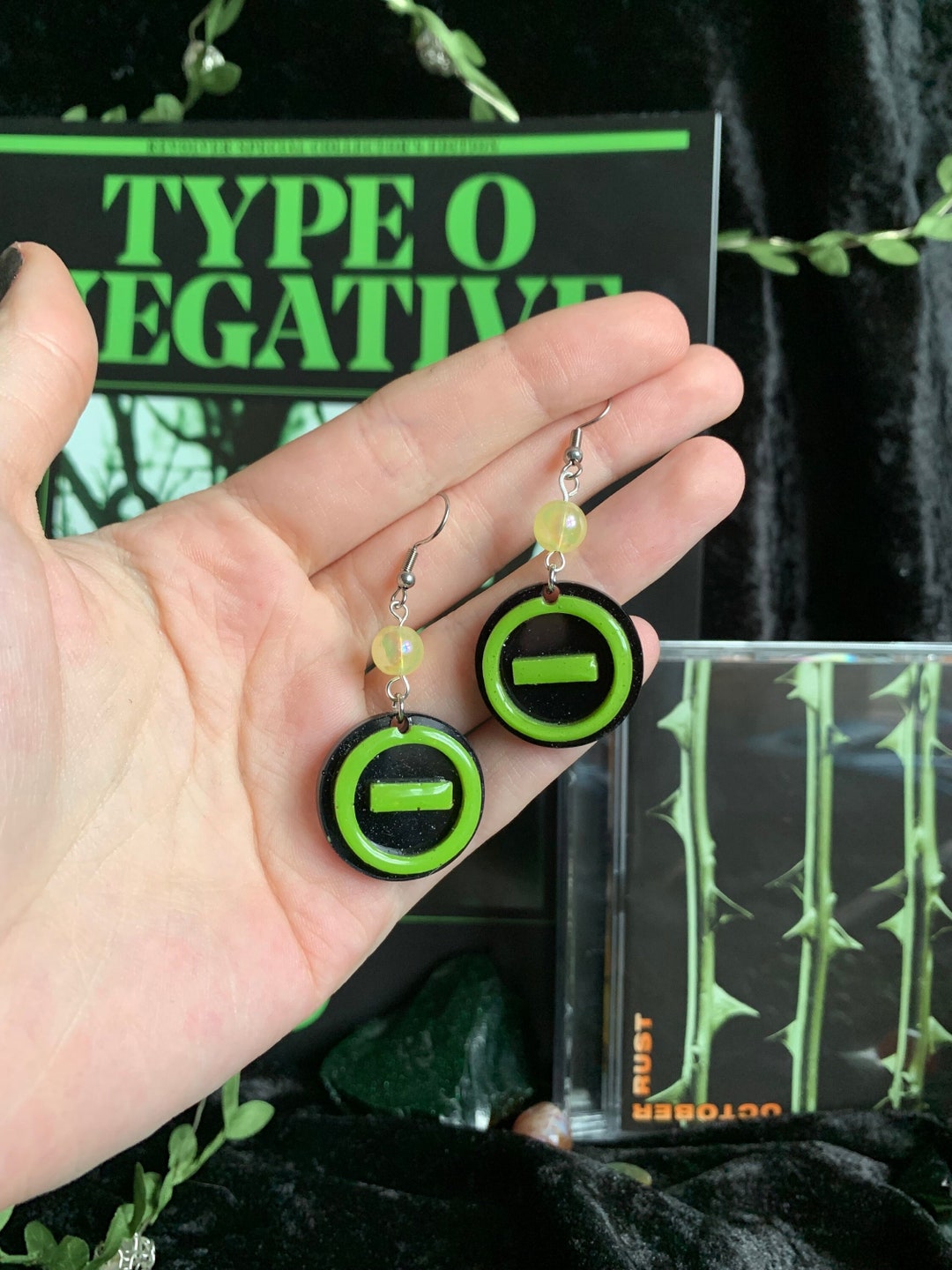 Type O Negative Symbol Green Beaded Steel Gothic Doom Metal Earrings - Etsy