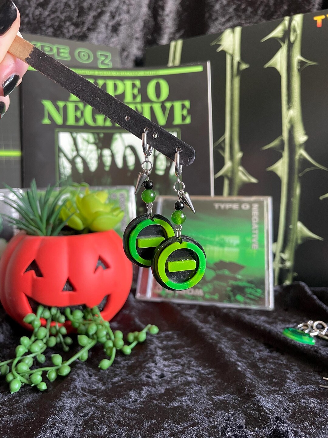 Type O Negative Symbol Gothic Doom Metal Beaded Spike Steel Hoop ...