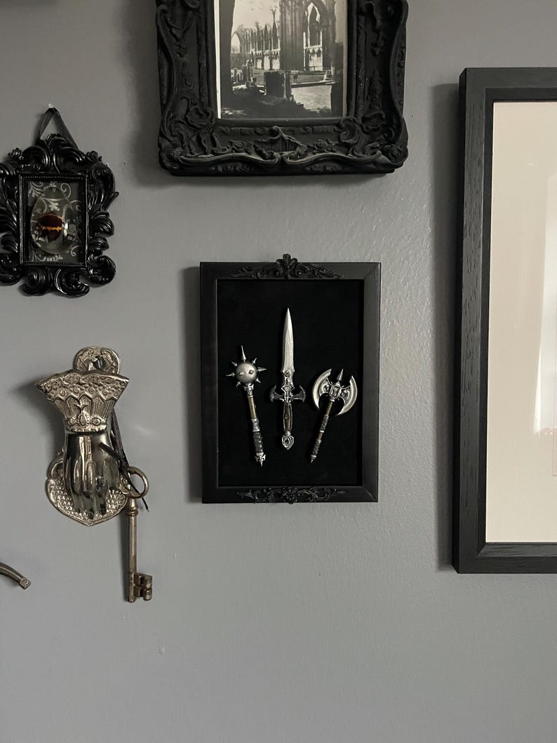 Medieval Weapon Flail Axe and Sword Gothic Ornate A5 Frame Wall Hanging ...