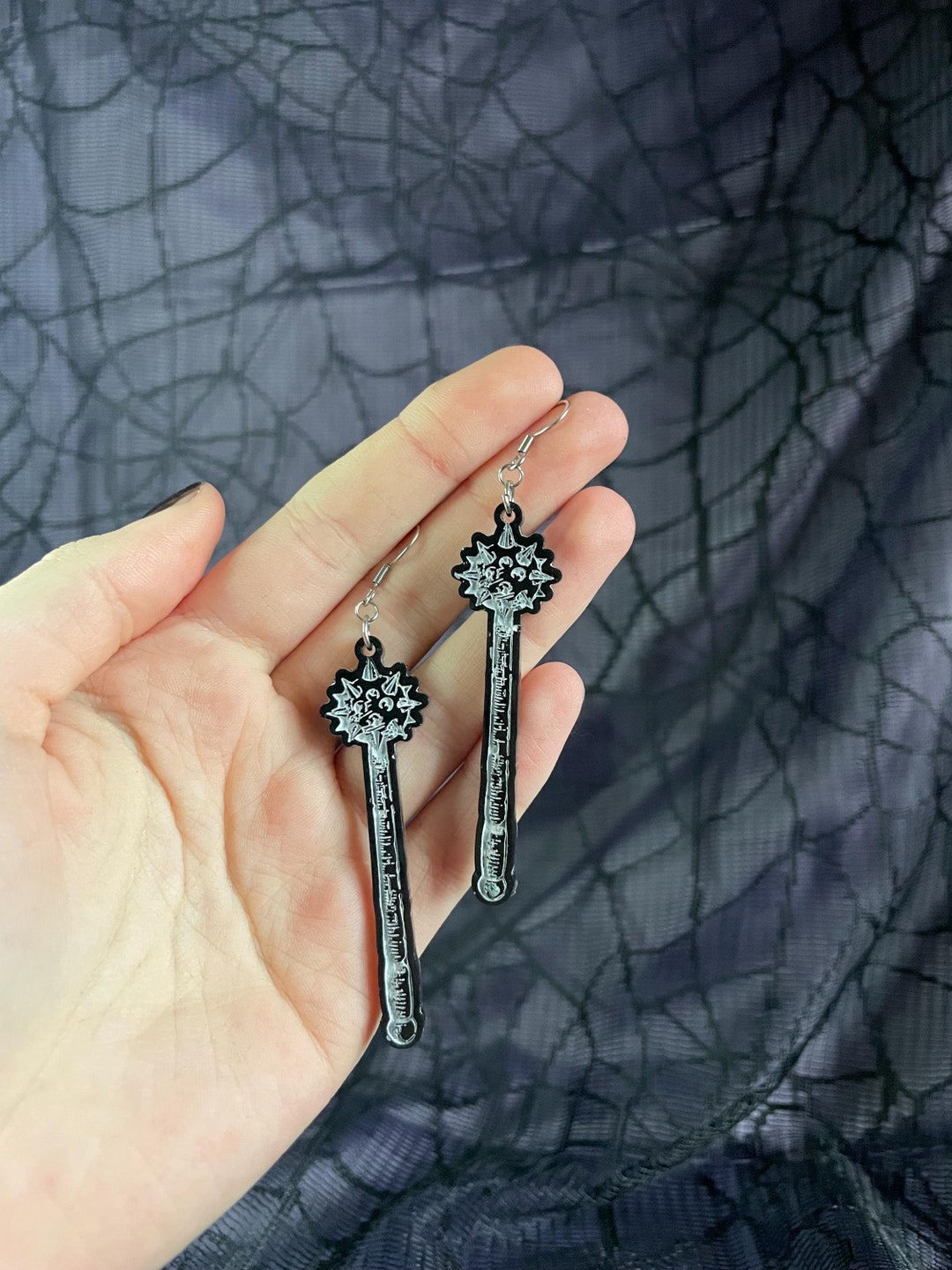 Medieval Woodcut Illustration Style Flail Morning Star Weapon Earrings ...