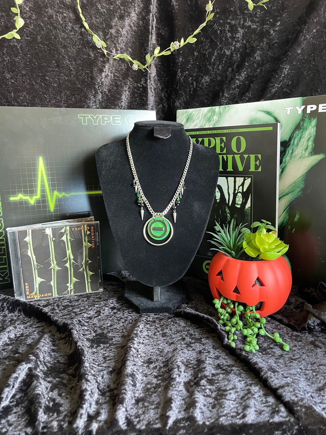 Type O Negative Symbol Thick Steel Chain and Spike Beaded Gothic Doom ...