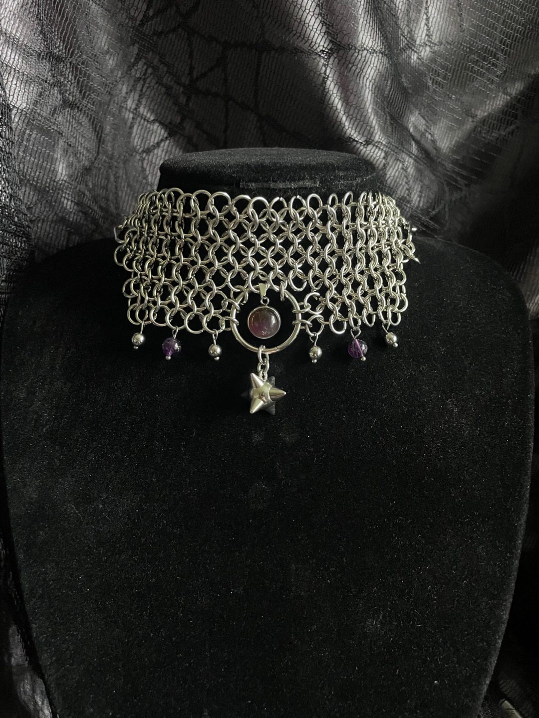 Medieval Gothic Grunge Amethyst Flail and Spike Chainmail/chainmaille ...