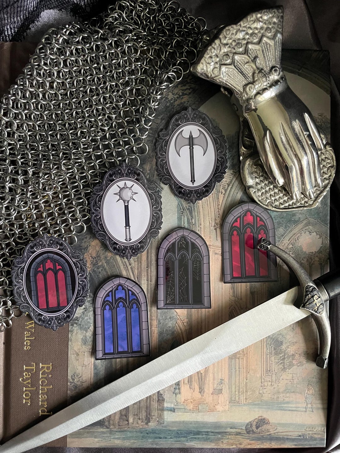 Medieval Gothic Architecture Frame Weapon Mace Axe Ornate Goth Sticker ...