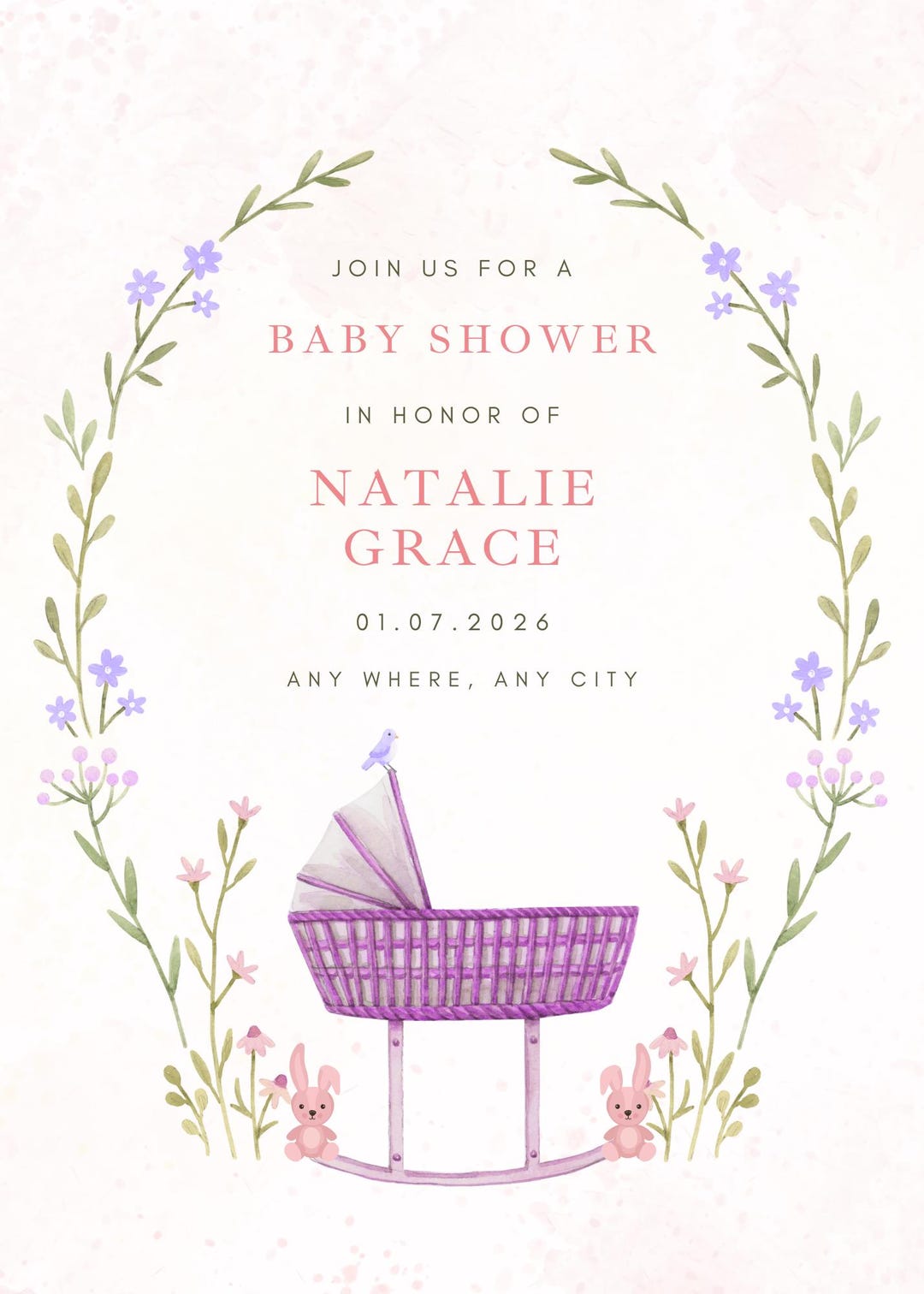 Baby Girl Baby Shower Invitation, Spring Baby Shower Invitation, Pretty ...