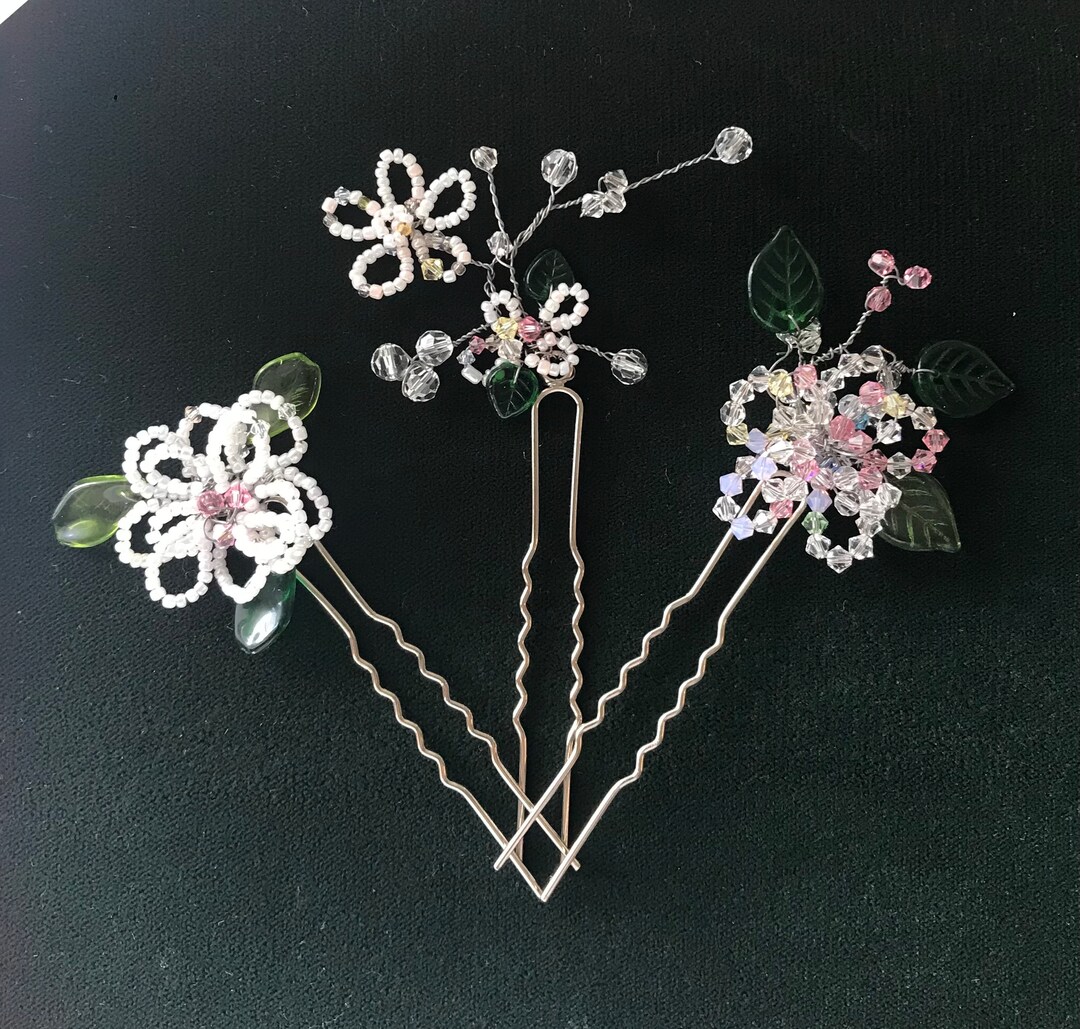 3 Bridal Hair Pins,bridal Hair Combs,crystal Hair Pins,bridal Shower ...