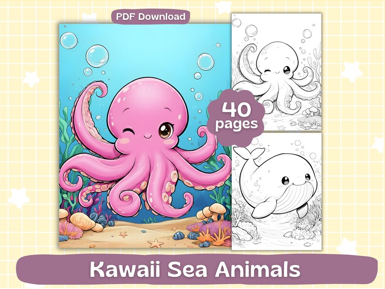 Kawaii Sea Animals Coloring Pages | Cute Marine Animals Coloring Sheets ...