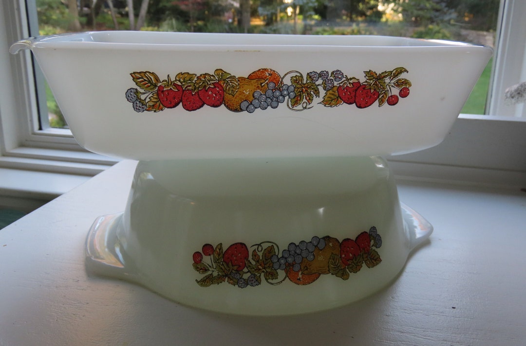 Vintage Fire King Fruit Harvest Pattern Set. Loaf Pan and Casserole - Etsy