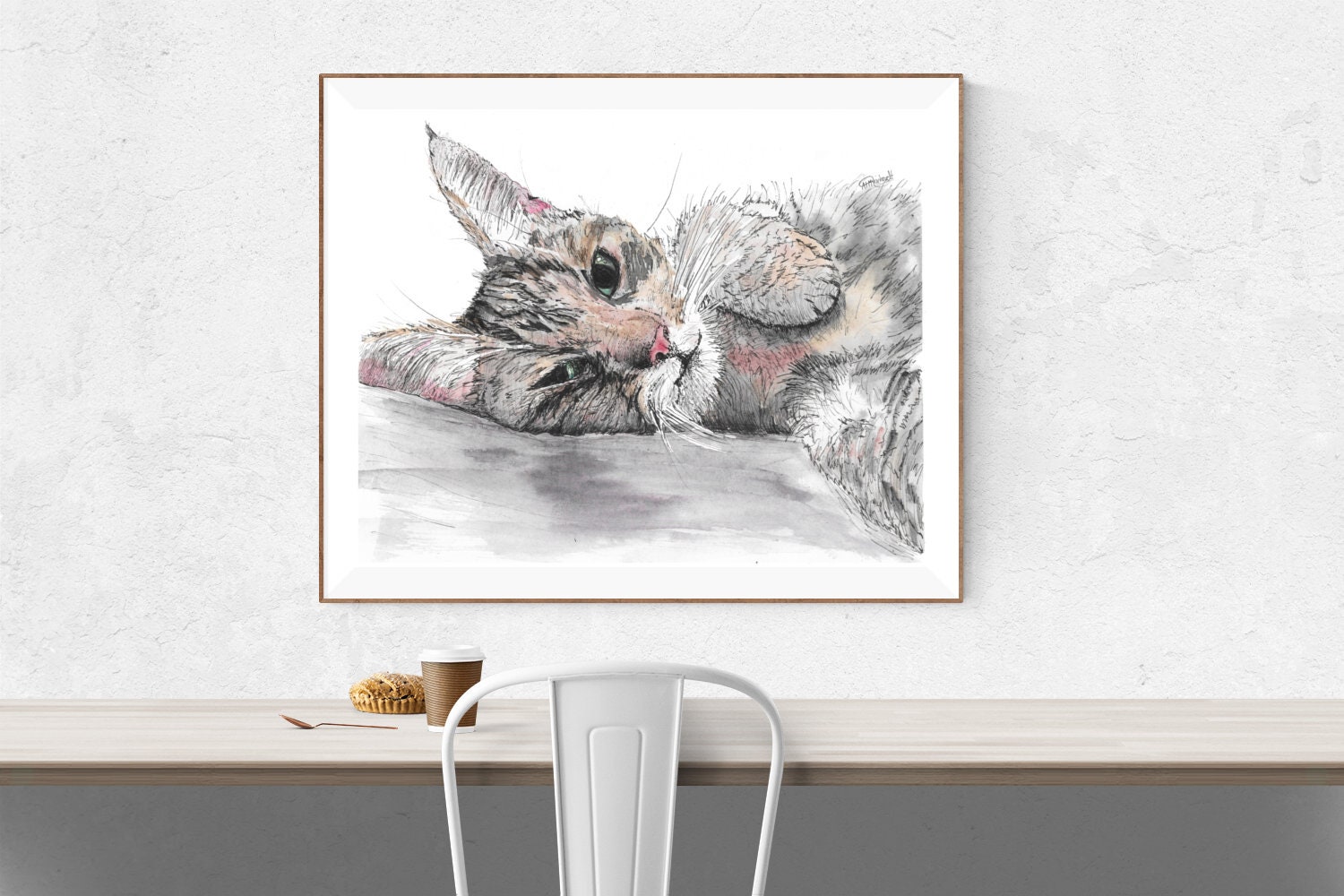 Watercolor Tabby Cat Digital Print Digital Art Print Cat | Etsy