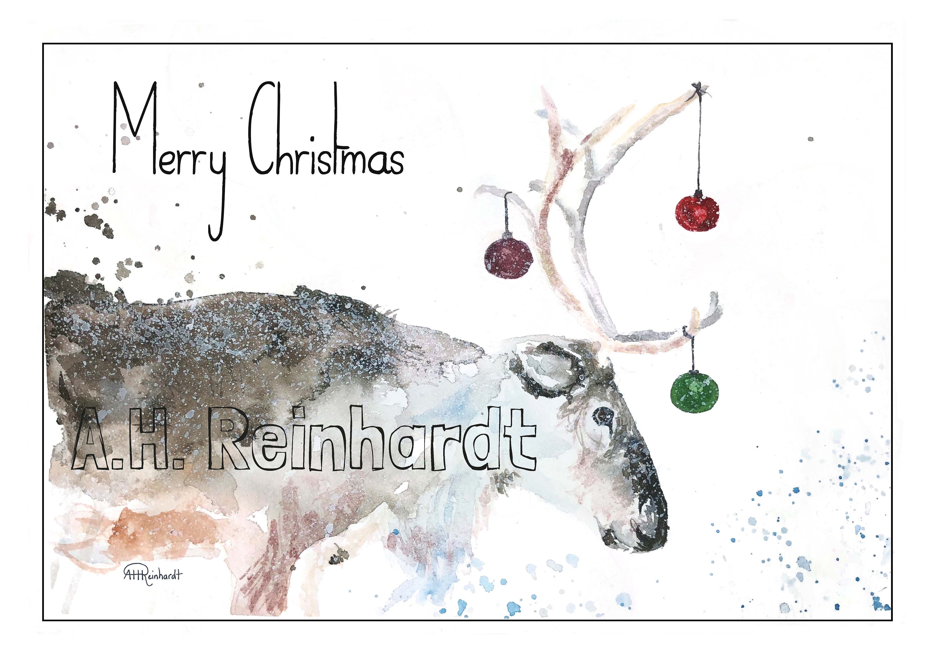Watercolor Reindeer Digital Image Printable Christmas Card | Etsy