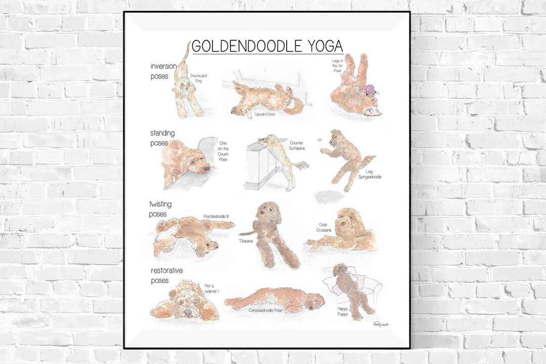 Goldendoodle Yoga Digital Illustration - Digital Art Print - Watercolor ...