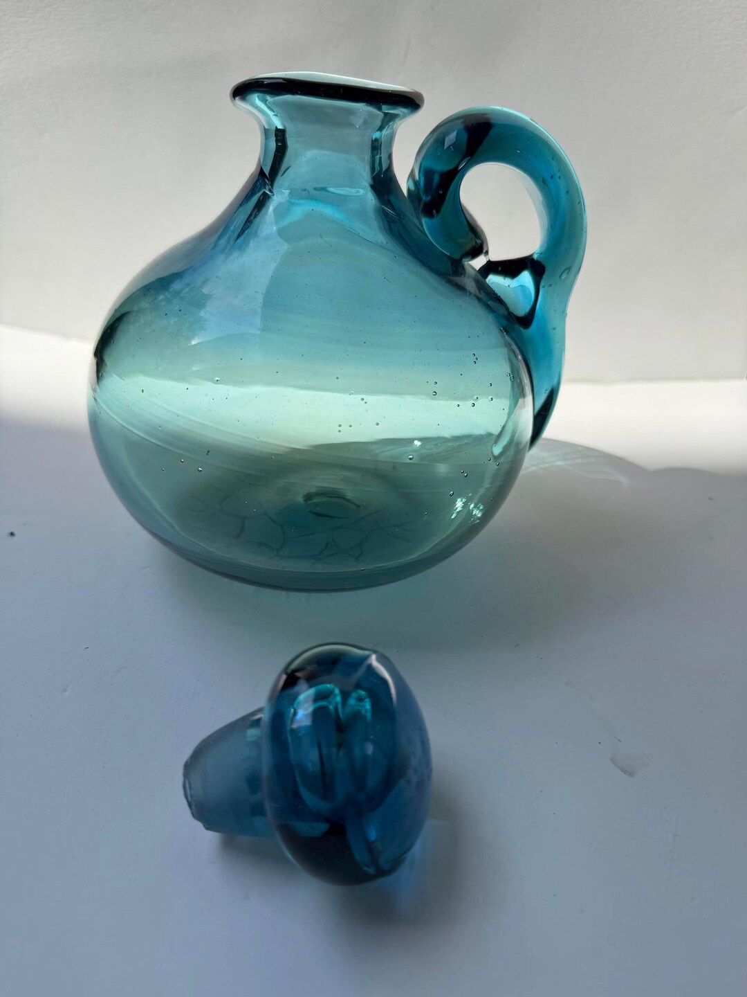 Vintage Ro Purser Handblown Glass Bottle –turquoise Blue –1970s Early ...