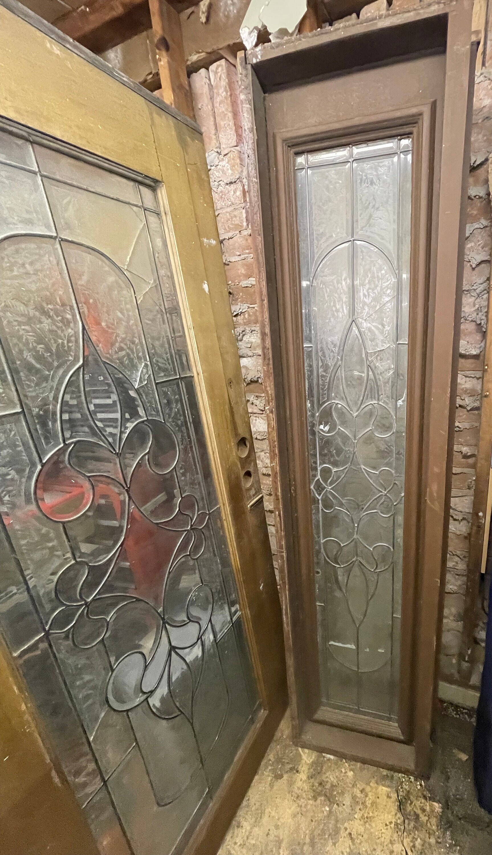 Wood Door, Beveled Glass Insert, Two Matching Sidelights. Architectural ...