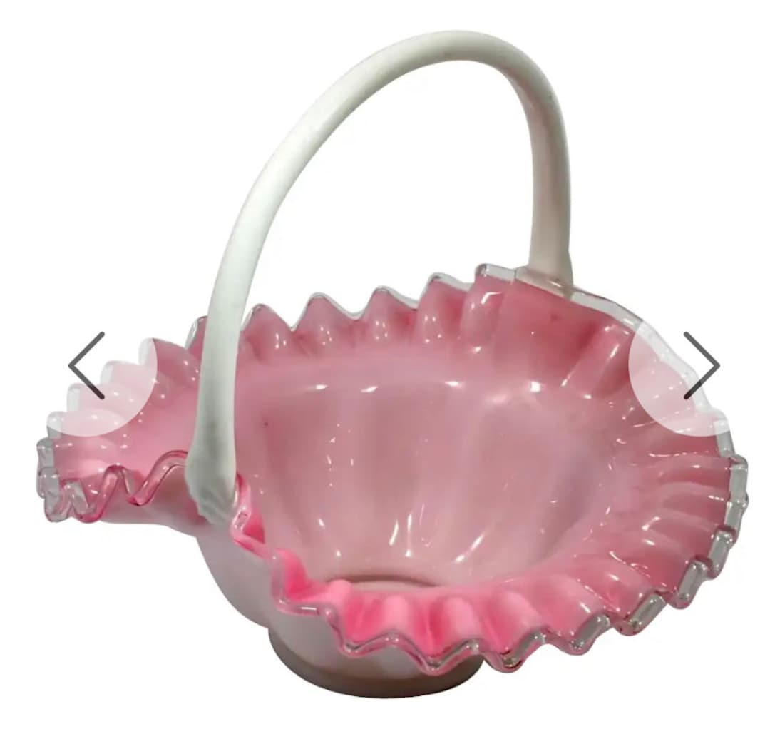 Fenton Glass Basket Pink And Milk Glass Handles Peach Crest Art 1948 Vintage Etsy