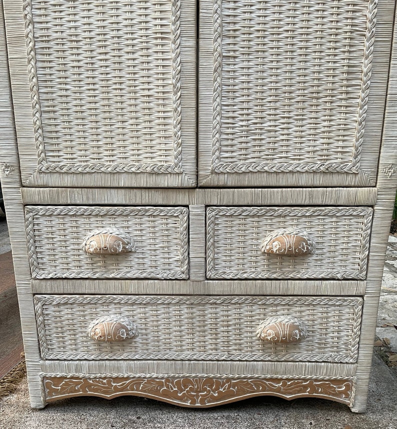 White Wash Rattan Armoire, Wicker Wardrobe, by Pier 1 Jamaica ...