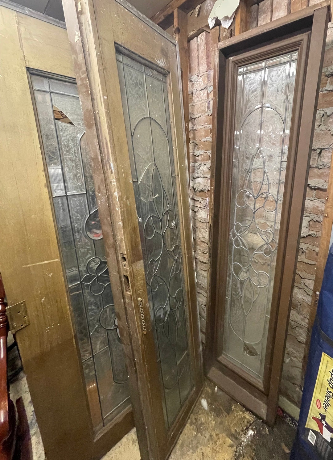 Wood Door, Beveled Glass Insert, Two Matching Sidelights. Architectural ...