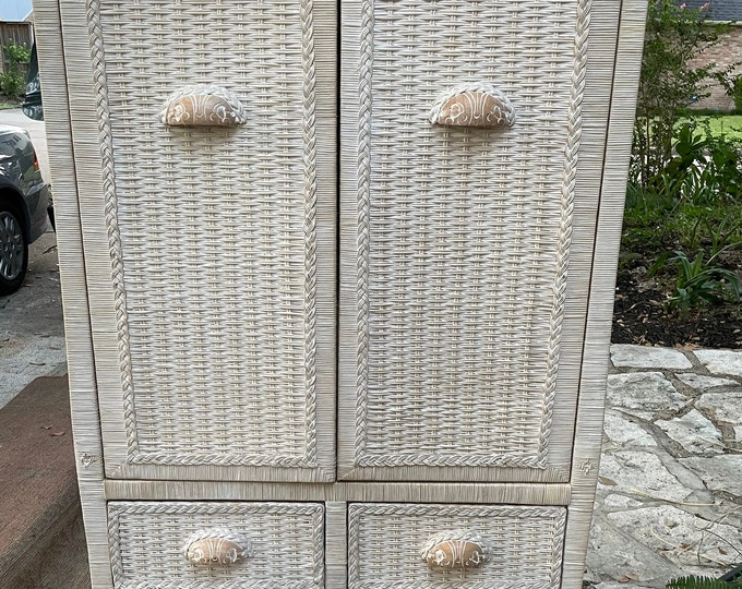 White Wash Rattan Armoire, Wicker Wardrobe, by Pier 1 Jamaica ...