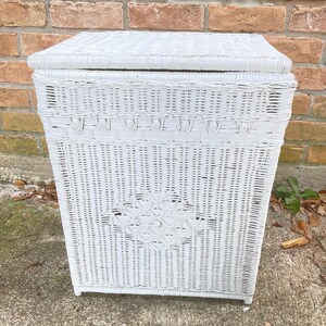 18 by 13 by 23.5 Wicker and Boho Bead Hamper, Design on Front. Double ...