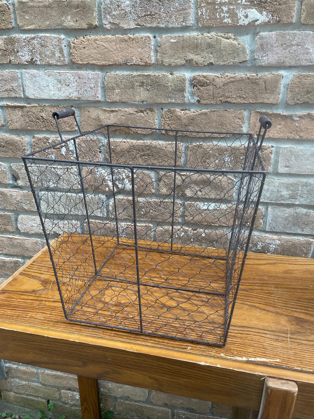 Chicken Wire Square Basket With Wood Handles, Large Size - Etsy