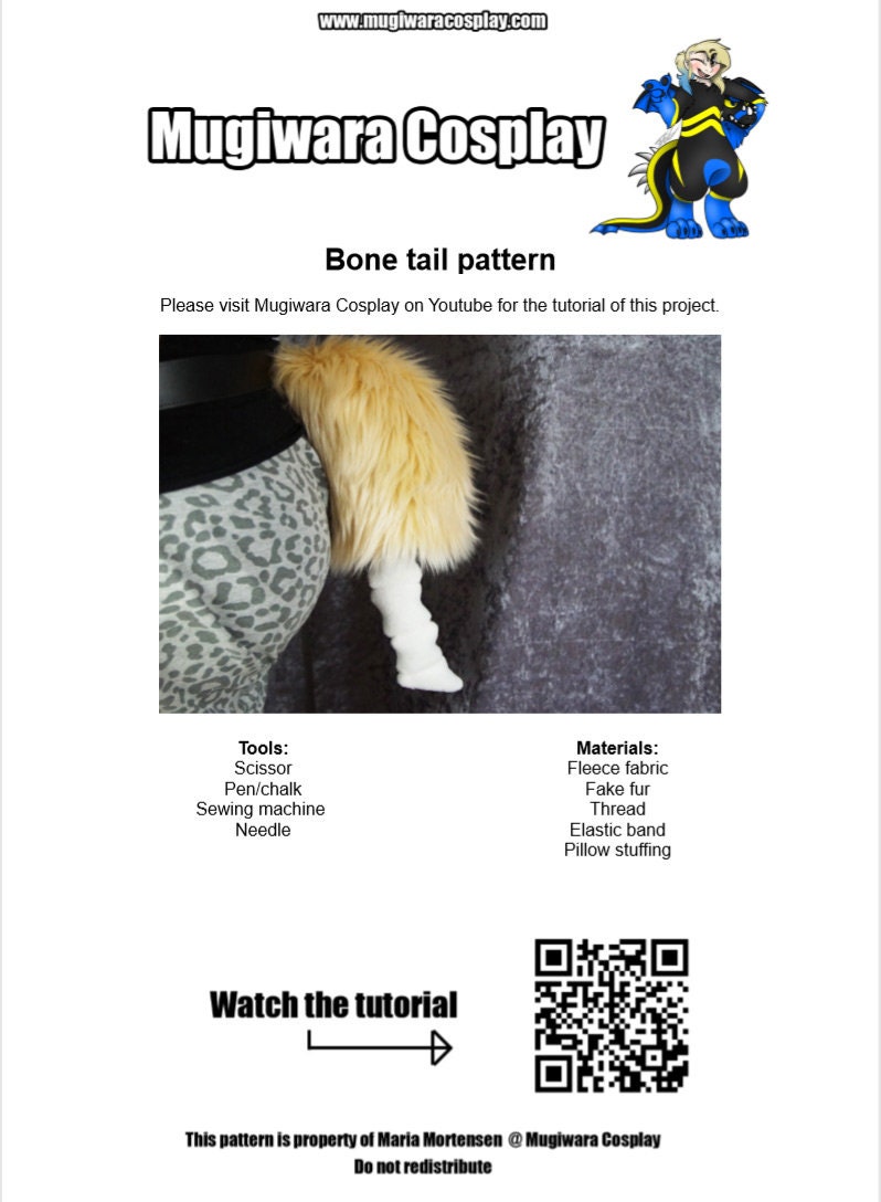 DIGITAL Bone Tail Pattern for Fursuits PDF Download | Etsy