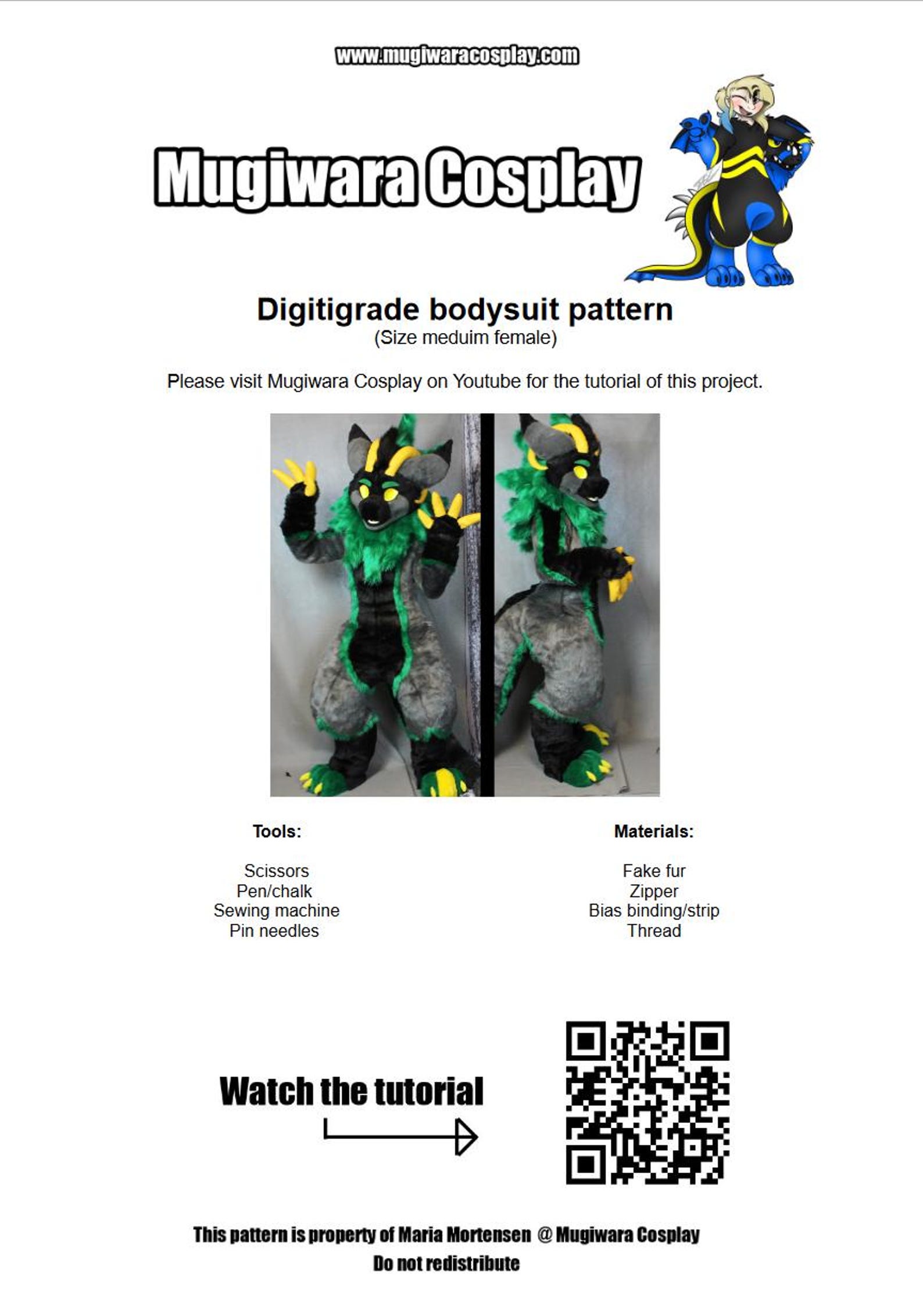 DIGITAL Digitigrade Bodysuit Pattern for Fursuits - Sized Medium Female ...